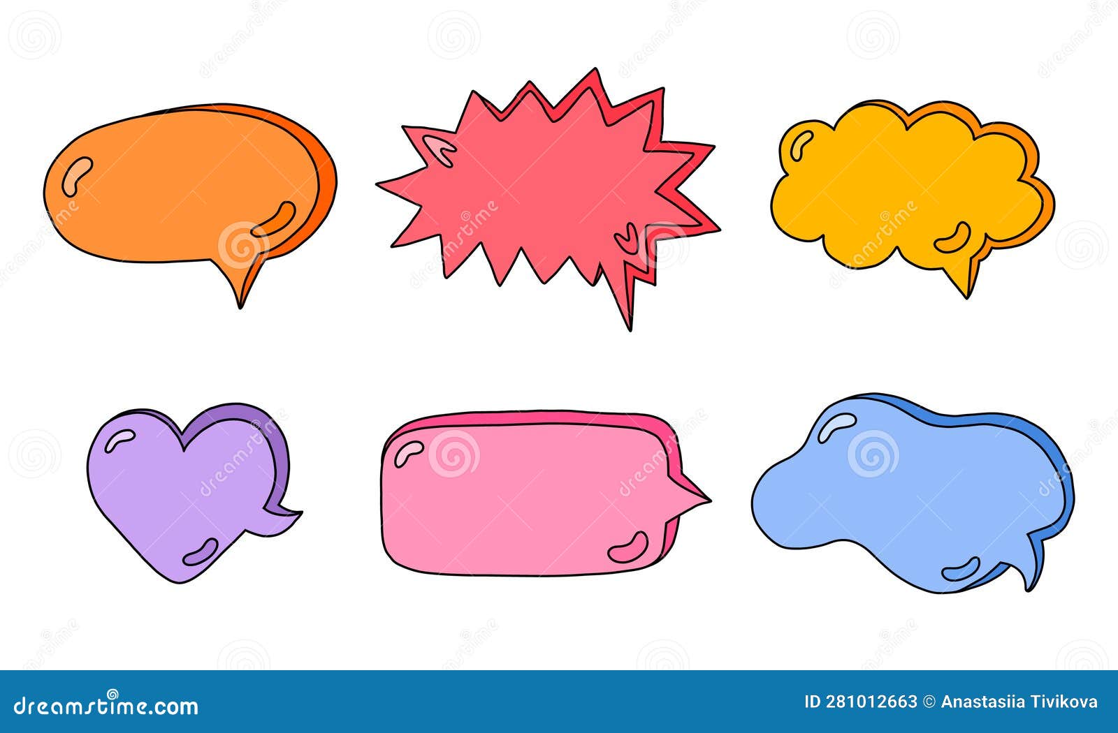 Hand Drawn Speech Bubbles Set. Empty Online Chat Clouds in the ...