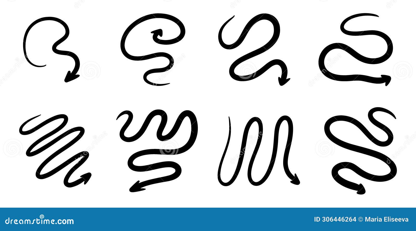 Doodle Vector Spiral and Spring Arrow Set. Hand Drawn Design Sketch ...