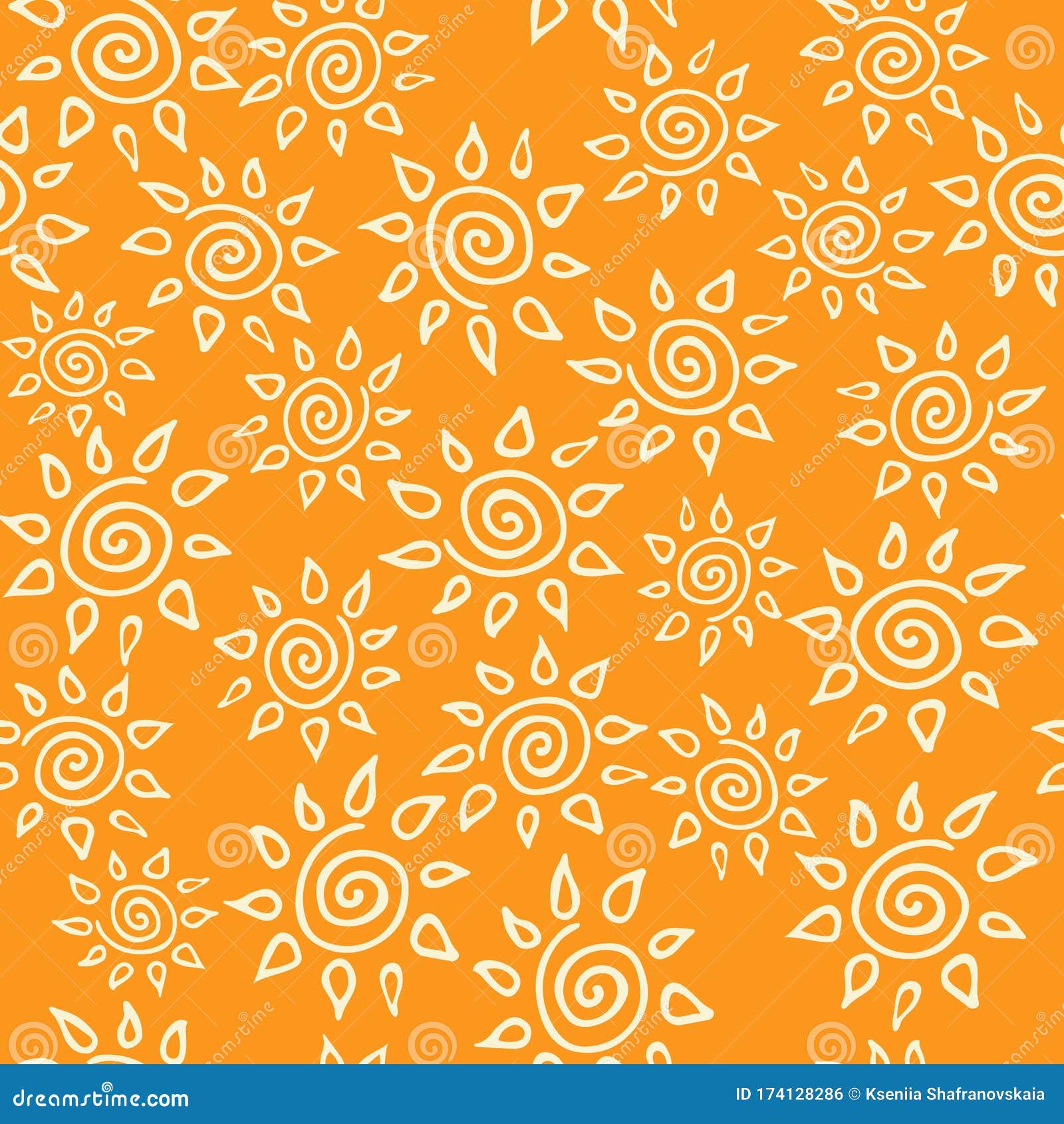Hand Drawn Spiral Sun Summer Vector Seamless Pattern Stock Vector ...