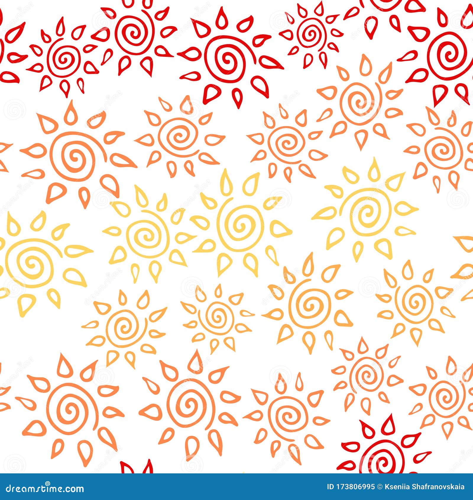 Hand Drawn Spiral Sun Vector Seamless Pattern Stock Vector ...