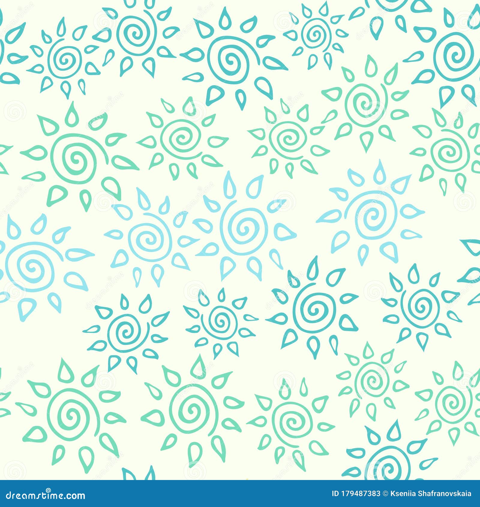 Hand Drawn Spiral Sun Vector Seamless Pattern Stock Vector ...