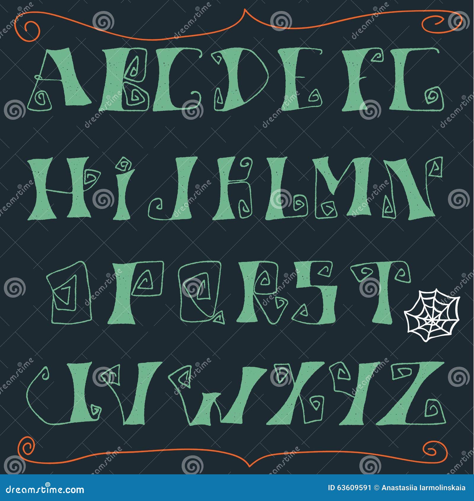 Hand drawn spooky font. stock vector. Illustration of green - 63609591