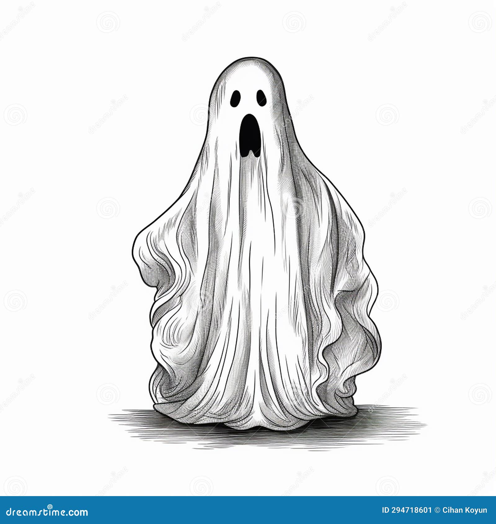 Hand-Drawn Spooky Ghost stock illustration. Illustration of evil ...