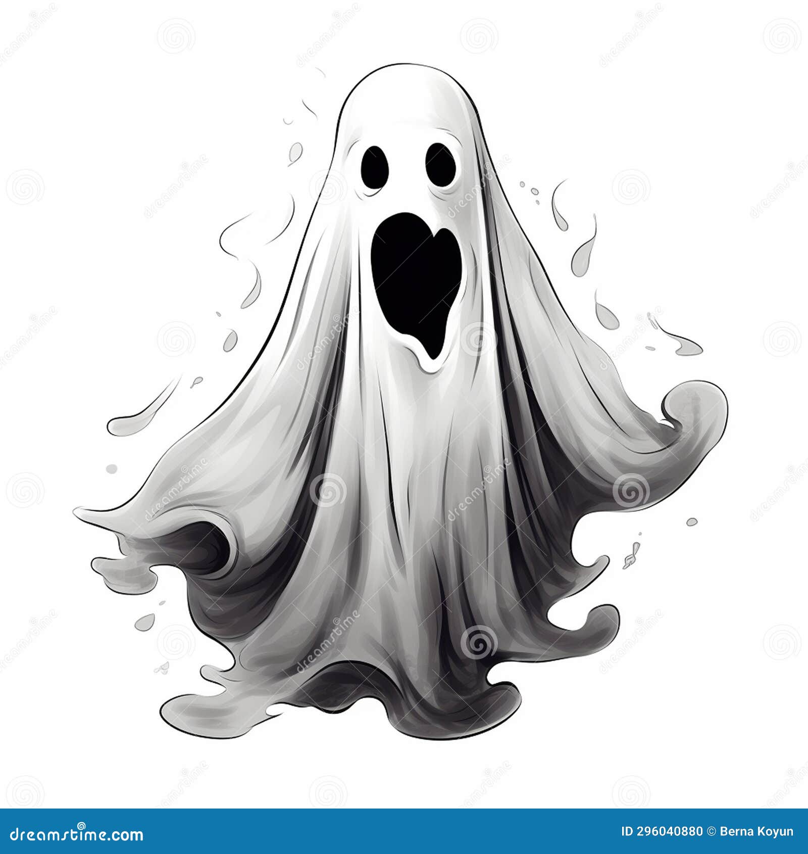 Hand-Drawn Spooky Ghost stock illustration. Illustration of clownhouse ...