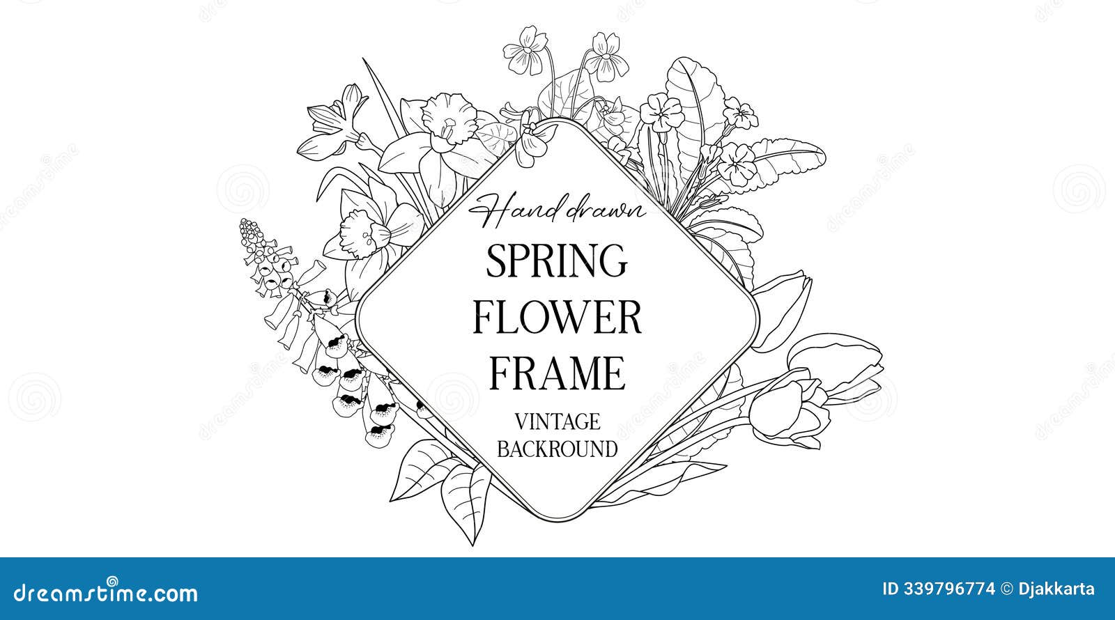 Hand Drawn Spring Botanical Frame with Flowers. Vector Illustration in ...