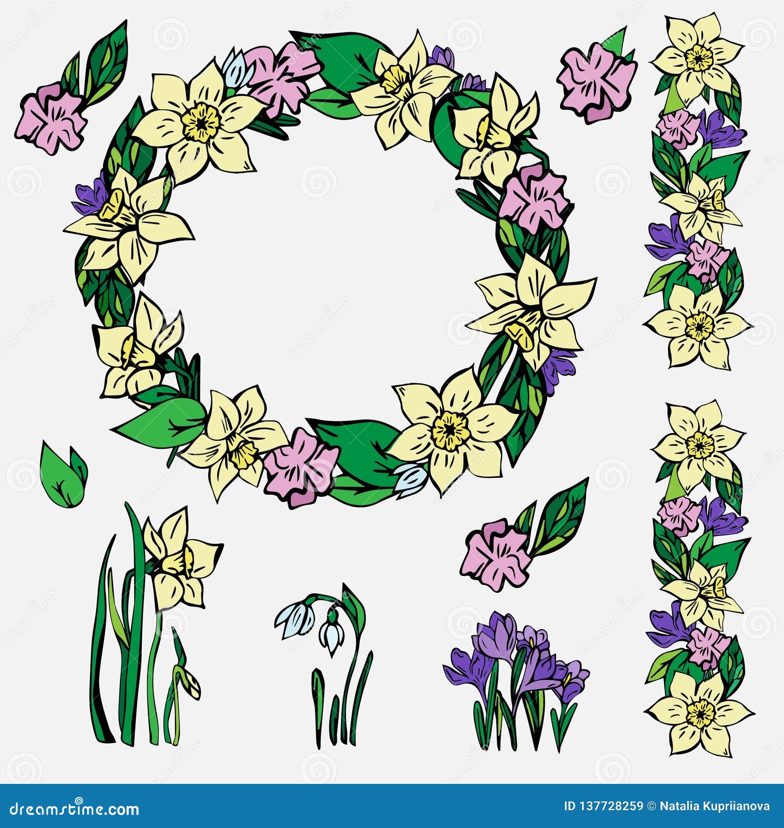 Hand-drawn Spring Collection of Vector Floral Illustrations. Stock ...
