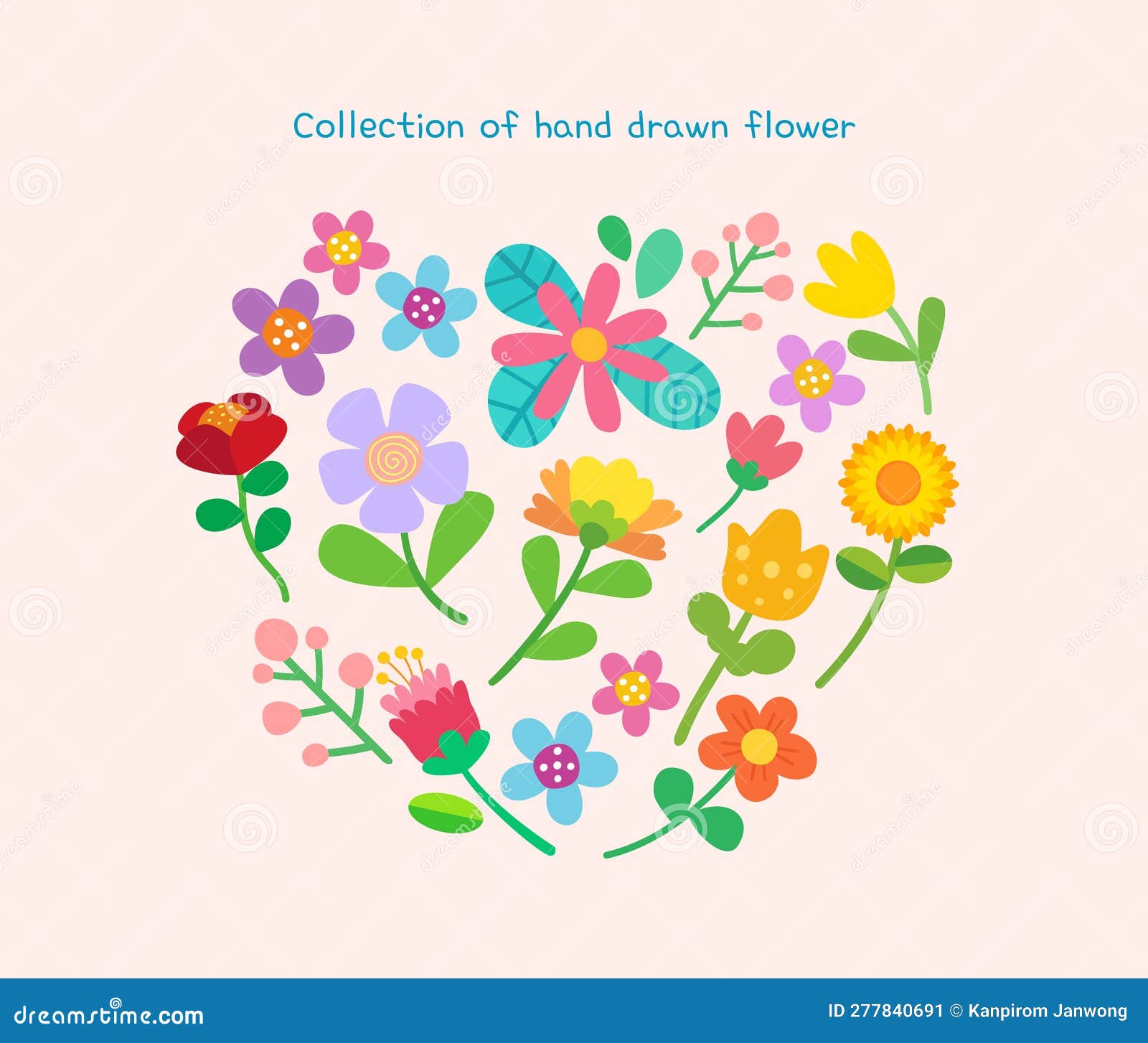 Hand Drawn Spring Flower Collection, Vector Illustration Stock ...