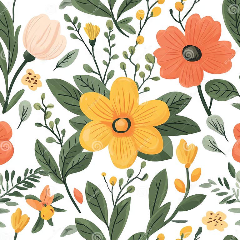 Hand-drawn Spring Flower Seamless Pattern. Floral Spring Background ...