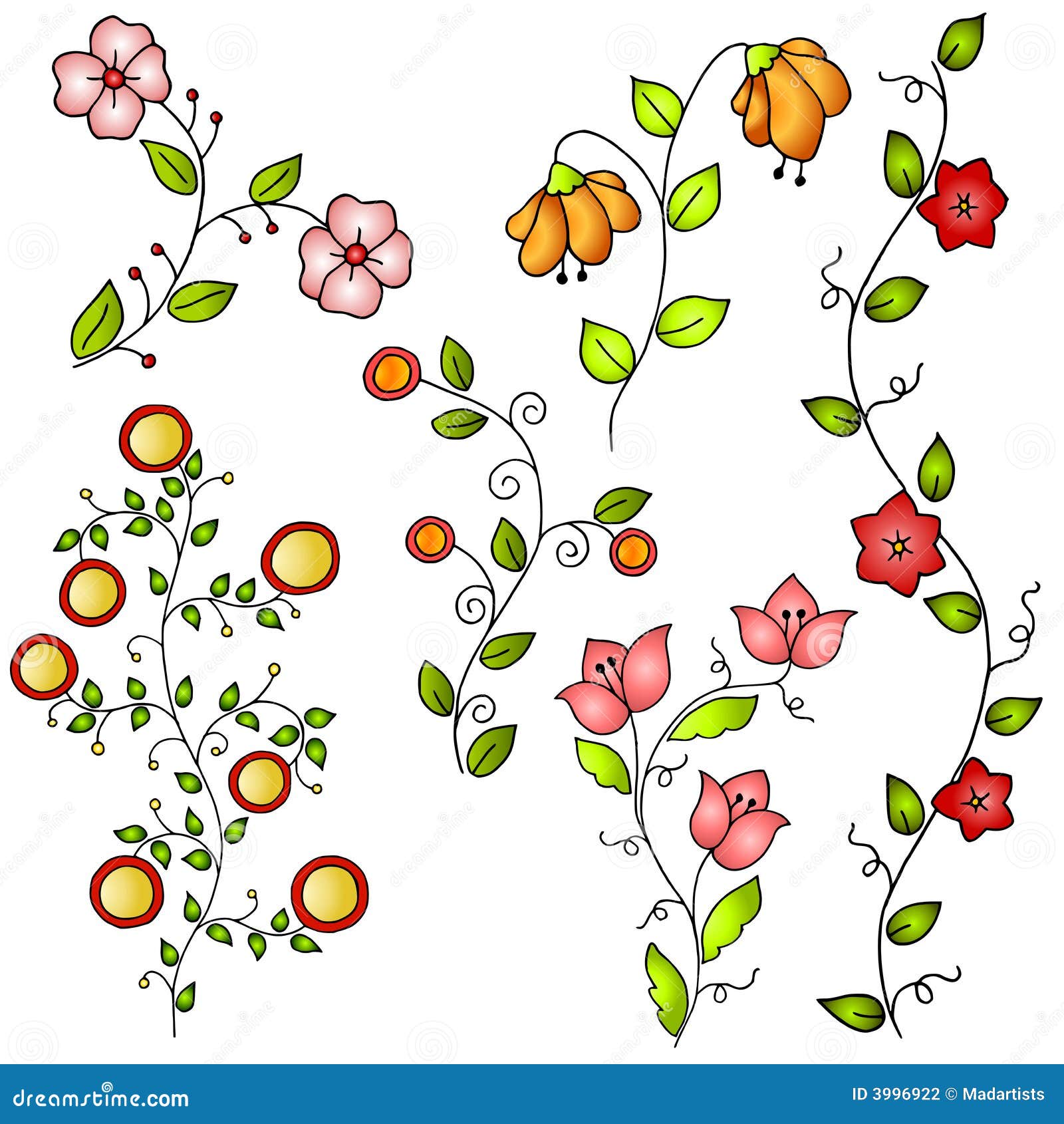 Hand Drawn Spring Flowers Vector Stock Vector - Illustration of clip ...