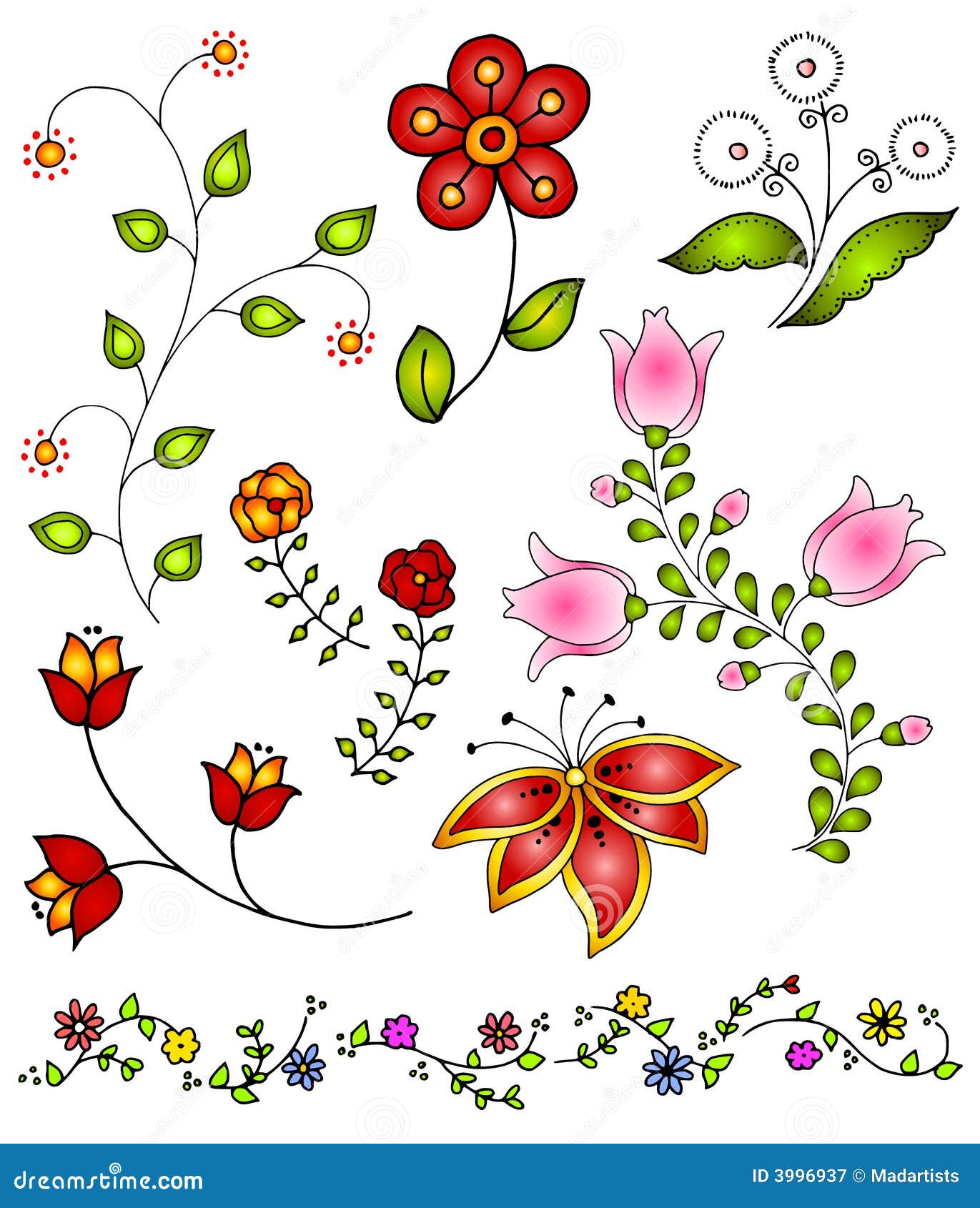 Hand Drawn Spring Flowers Vector 4 Stock Vector - Illustration of ...