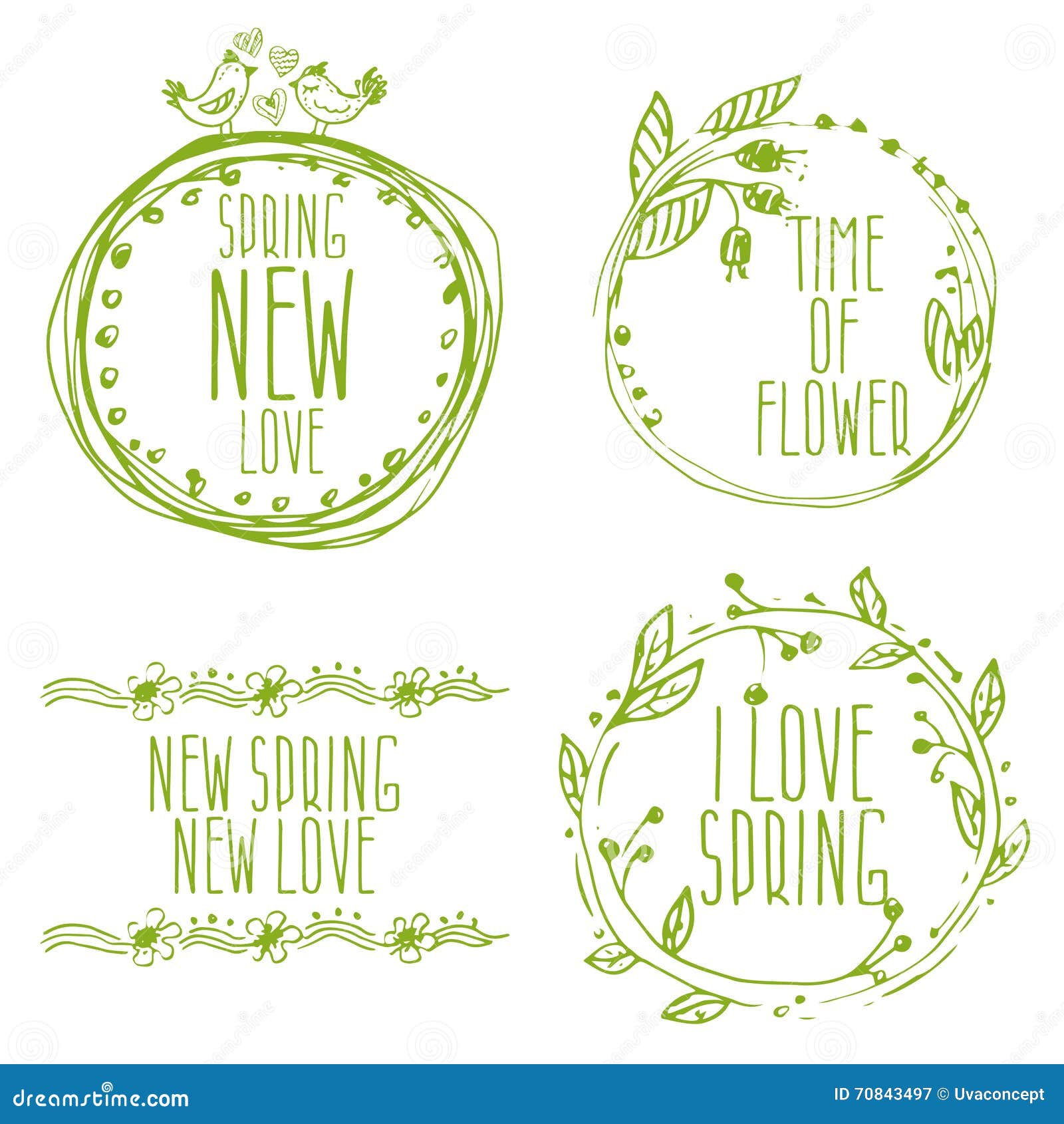 Hand Drawn Spring Labels Flowers,branches and Leaves. Vecto Stock ...