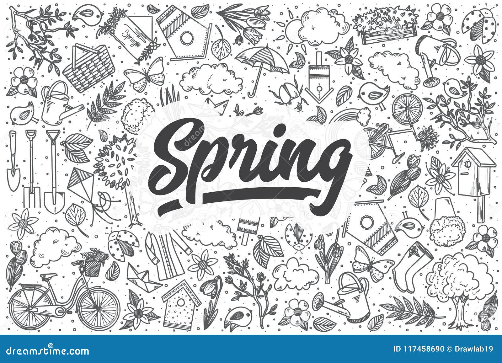 Hand Drawn Spring Vector Doodle Set. Stock Vector - Illustration of ...