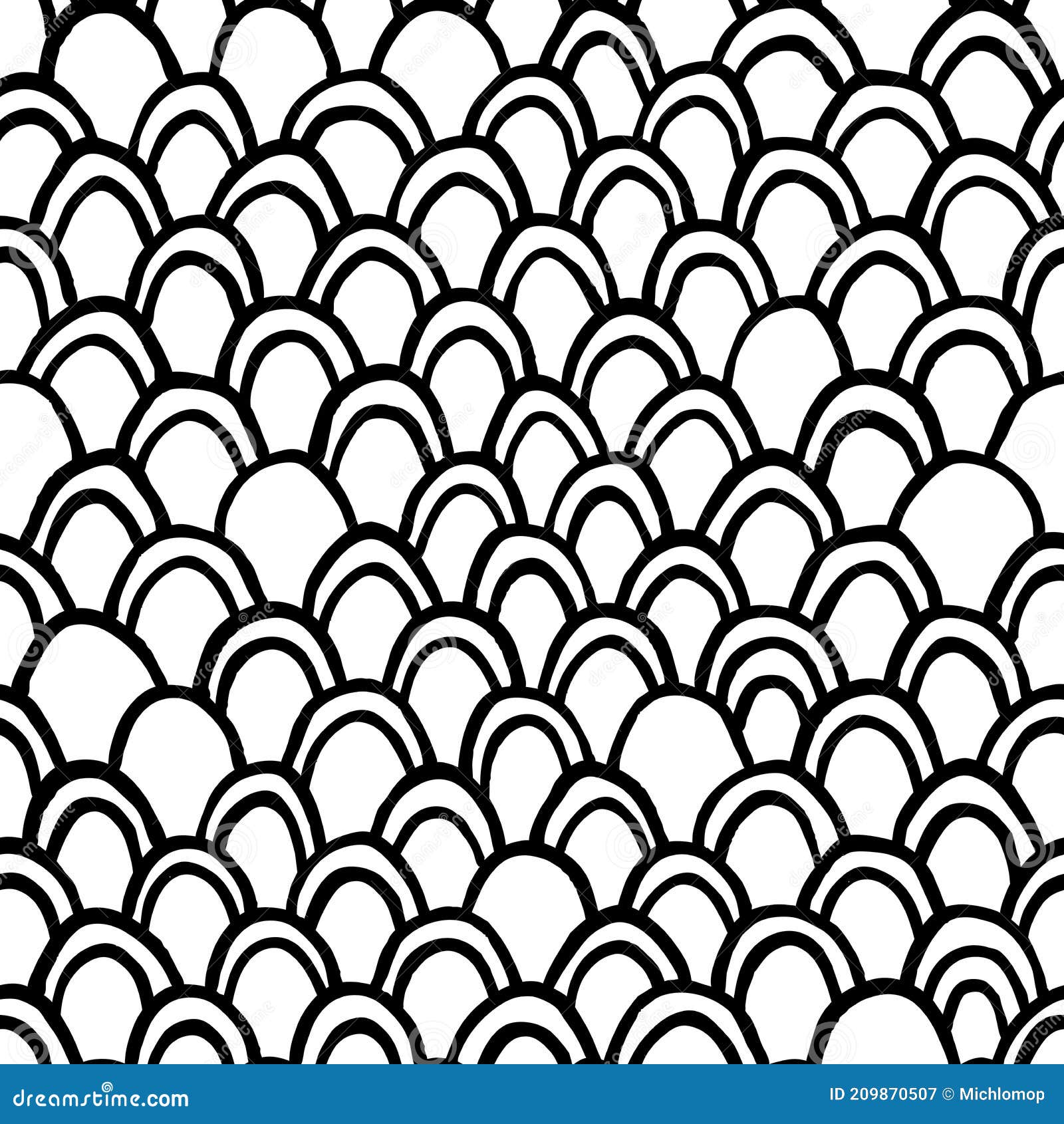 Hand Drawn Squama Seamless Pattern. Vector Illustration Scales or ...