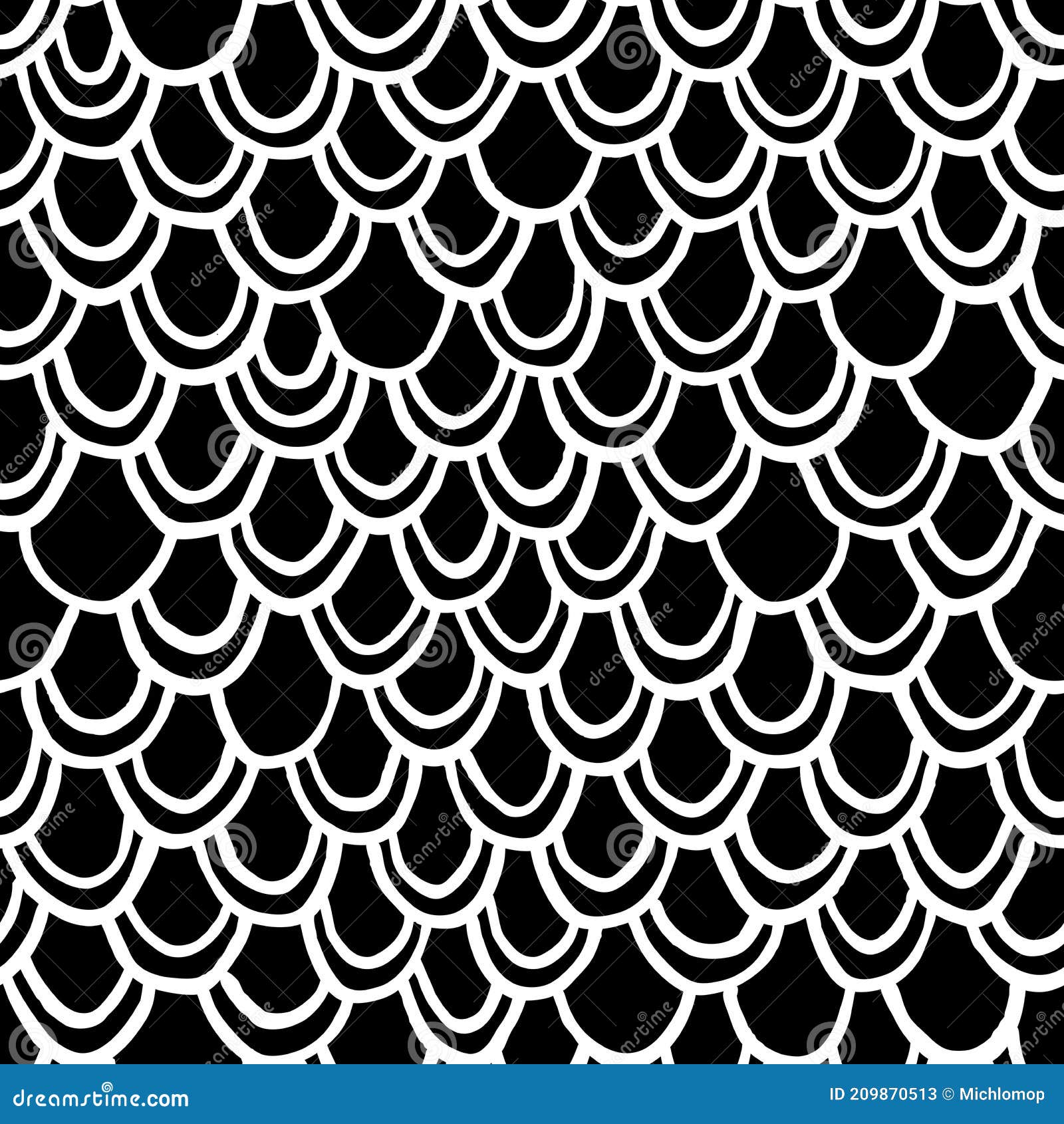 Hand Drawn Squama Seamless Pattern. Vector Illustration Scales or ...