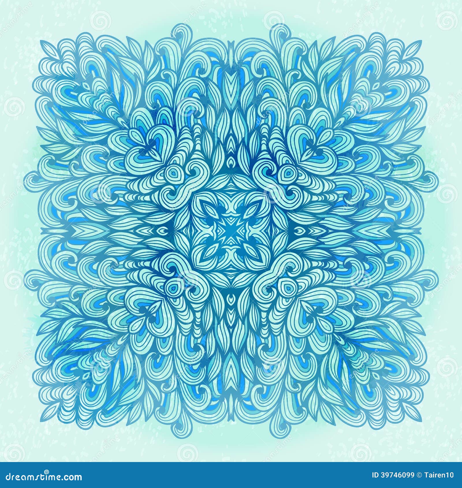 Hand Drawn Square Blue Ornament Stock Vector - Illustration of ornate ...