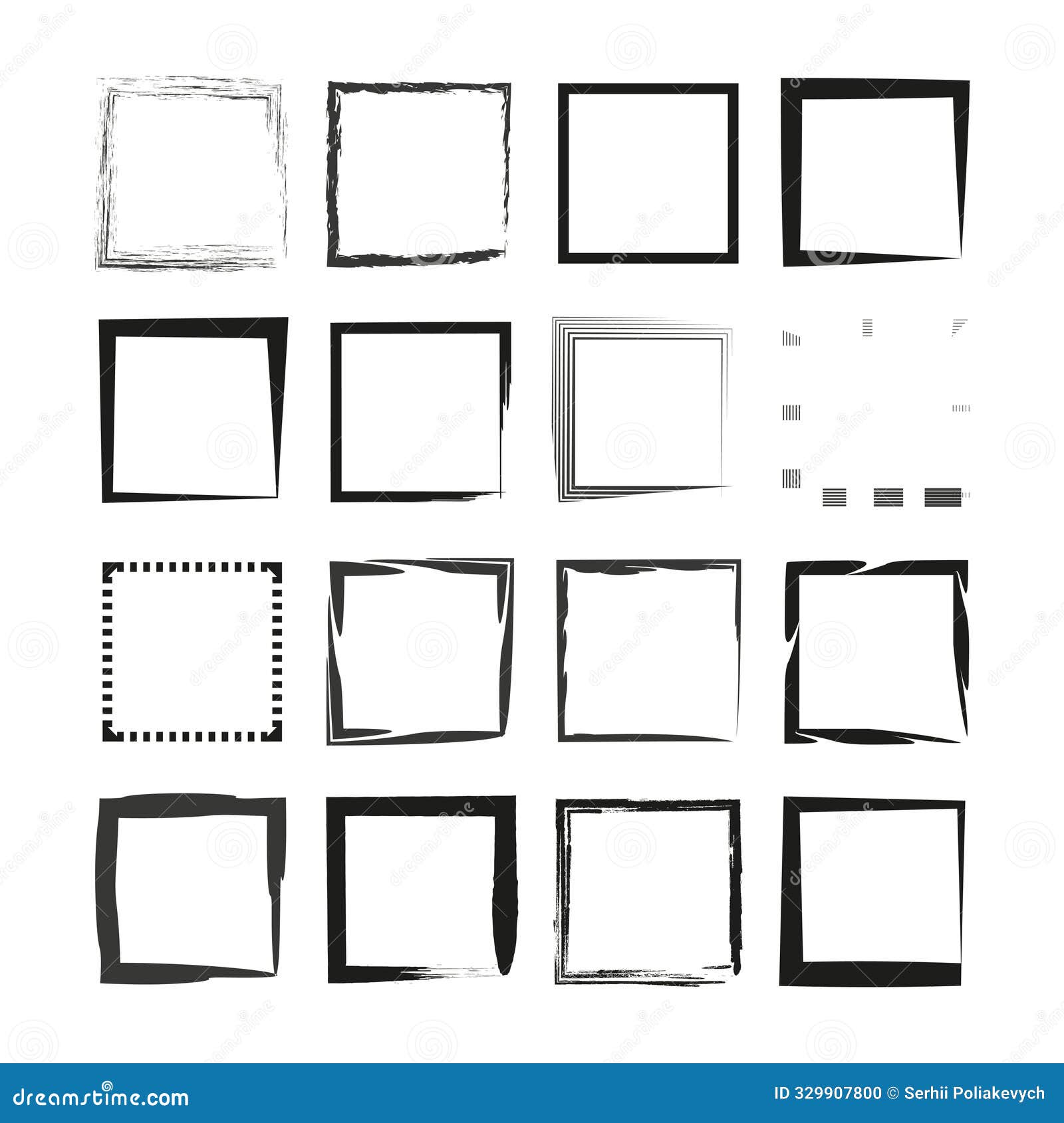 Hand Drawn Square. Distressed Frame Set. Abstract Border Collection ...