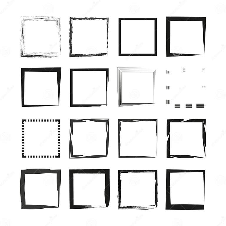 Hand Drawn Square. Distressed Frame Set. Abstract Border Collection ...