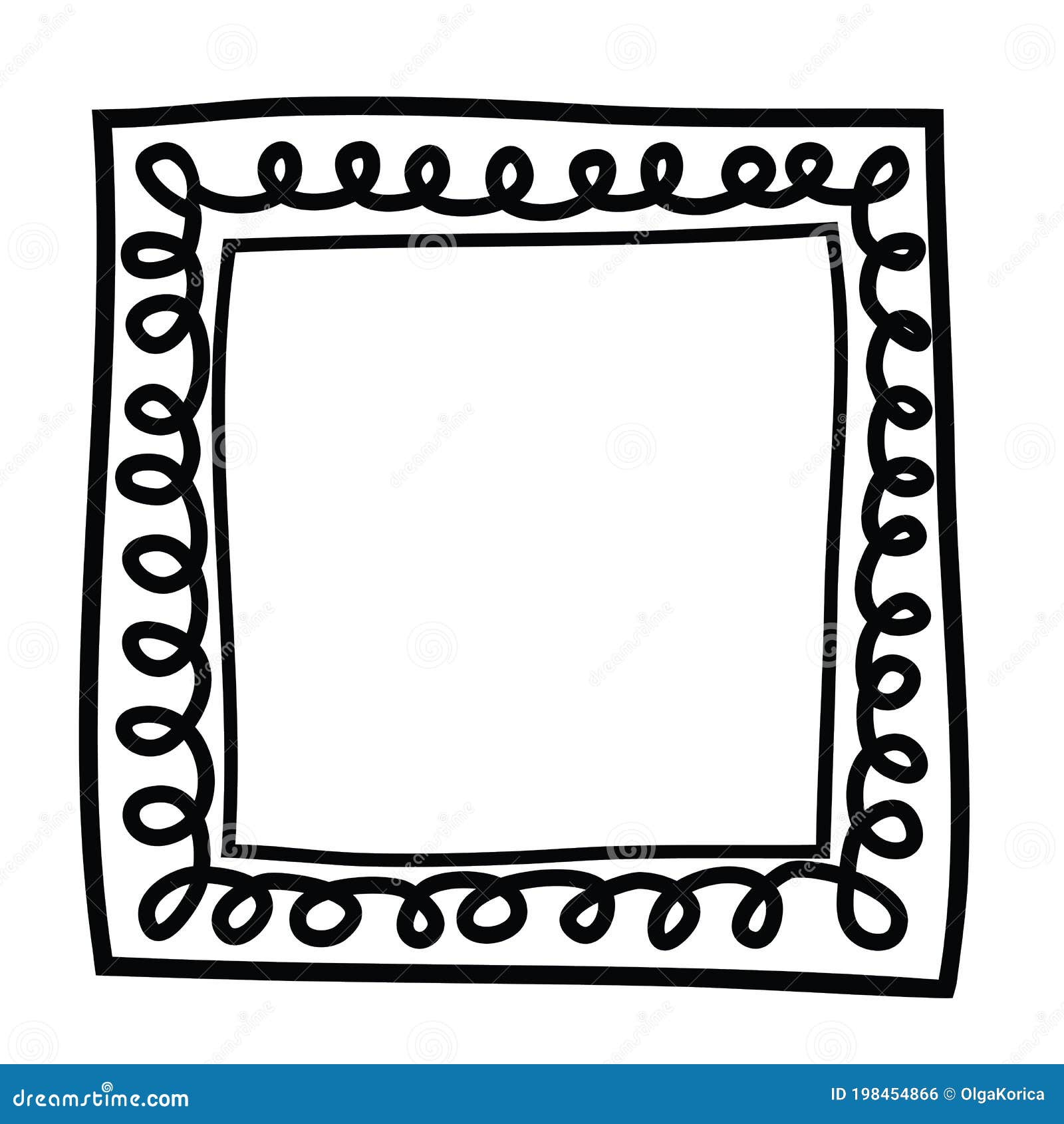 Hand Drawn Square Frame with Curls. Black and White Design Element for ...