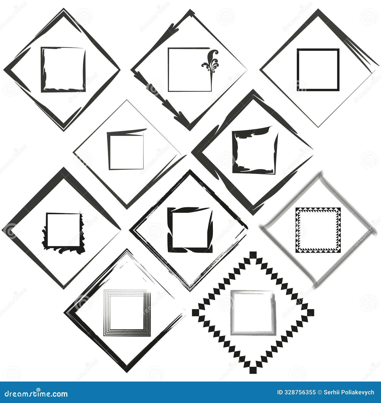Hand Drawn Square Frames. Eleven Vector Outlines. Black and White ...