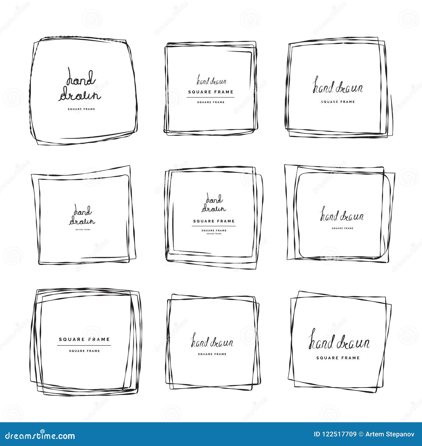 Hand Drawn Square Frames stock vector. Illustration of collection ...