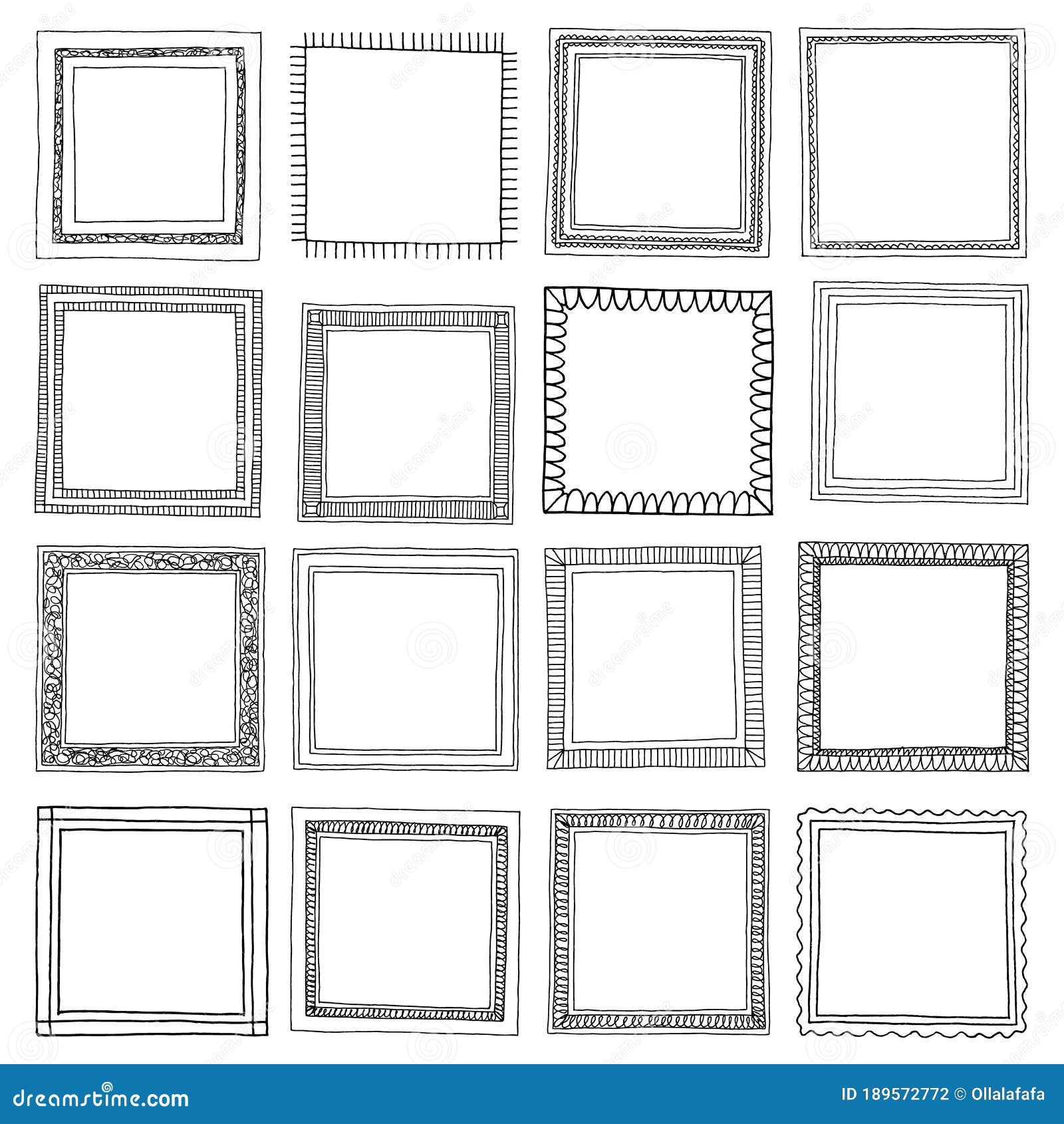 Hand Drawn Square Frames in Cartoon Style Stock Vector - Illustration ...