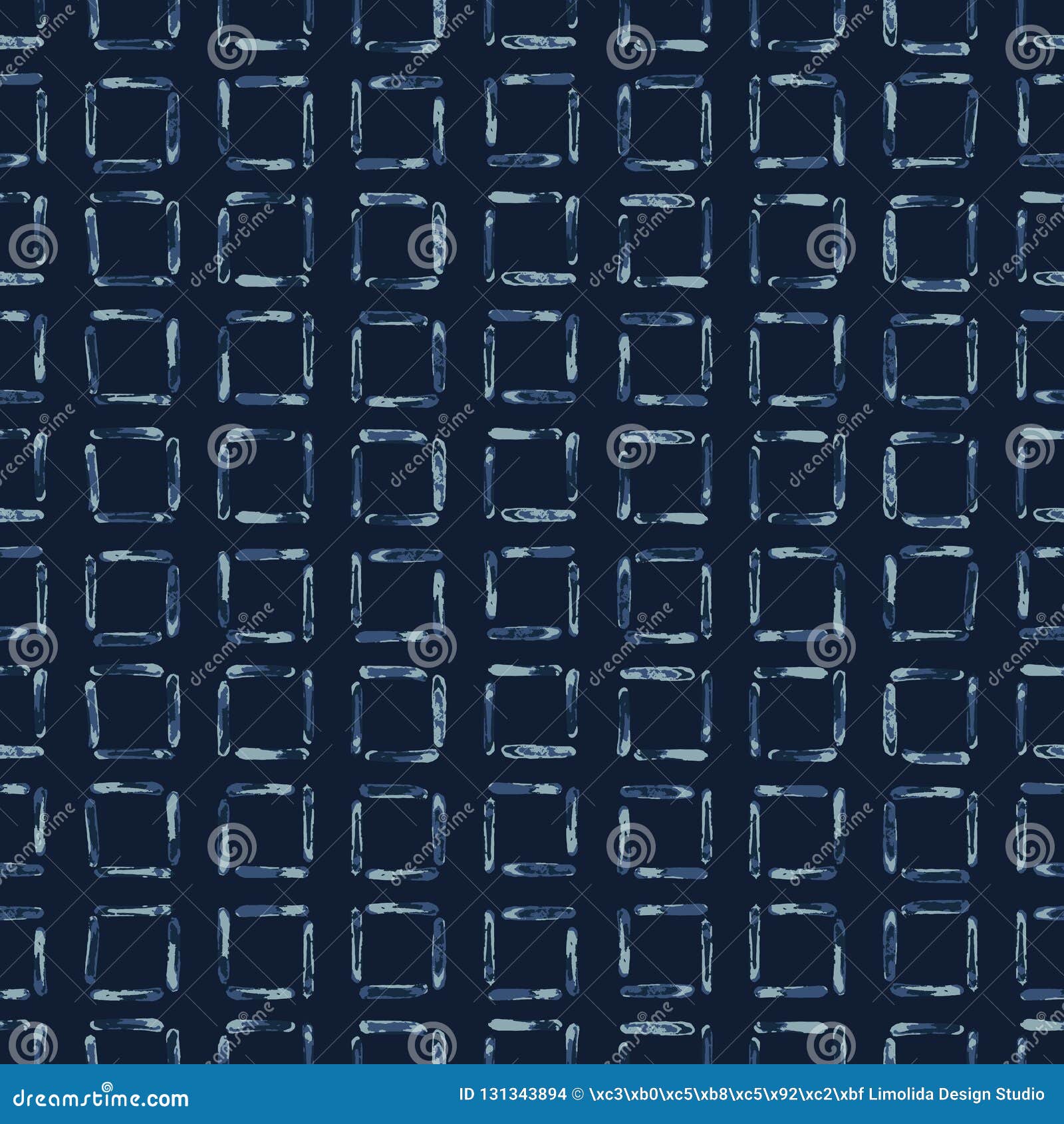 Hand Drawn Squared Check Pattern Seamless Vector Pattern. Indigo Stock ...