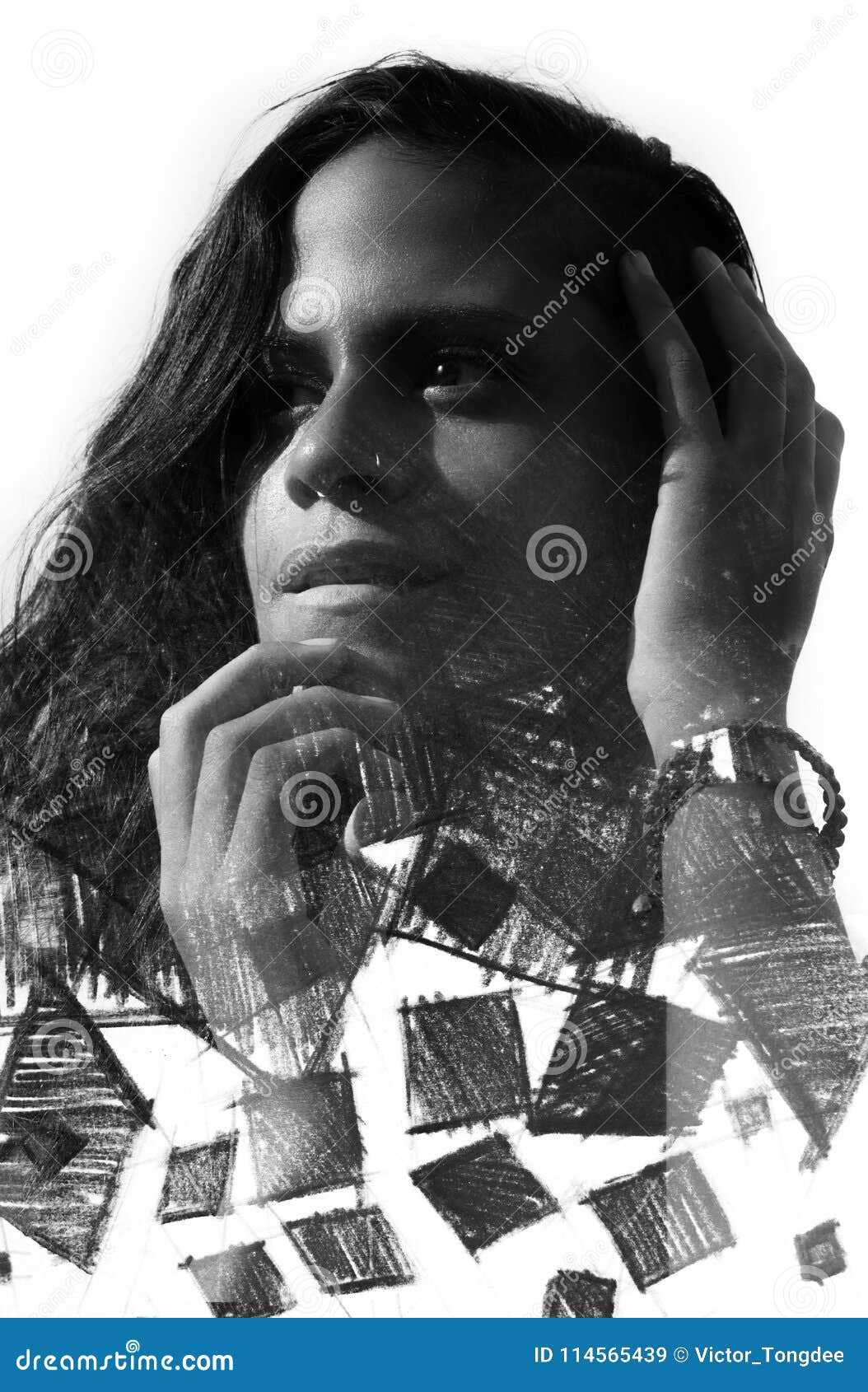 Paintography. Double Exposure Charcoal Drawing Combined with Portrait ...