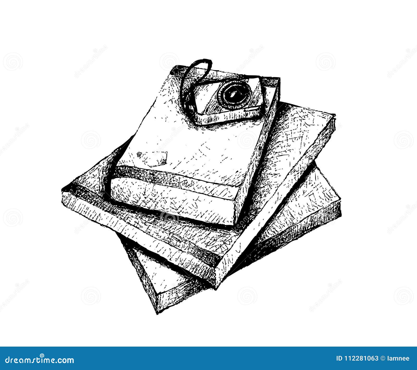 Hand Drawn Stack of Books and Camera Stock Vector - Illustration of ...