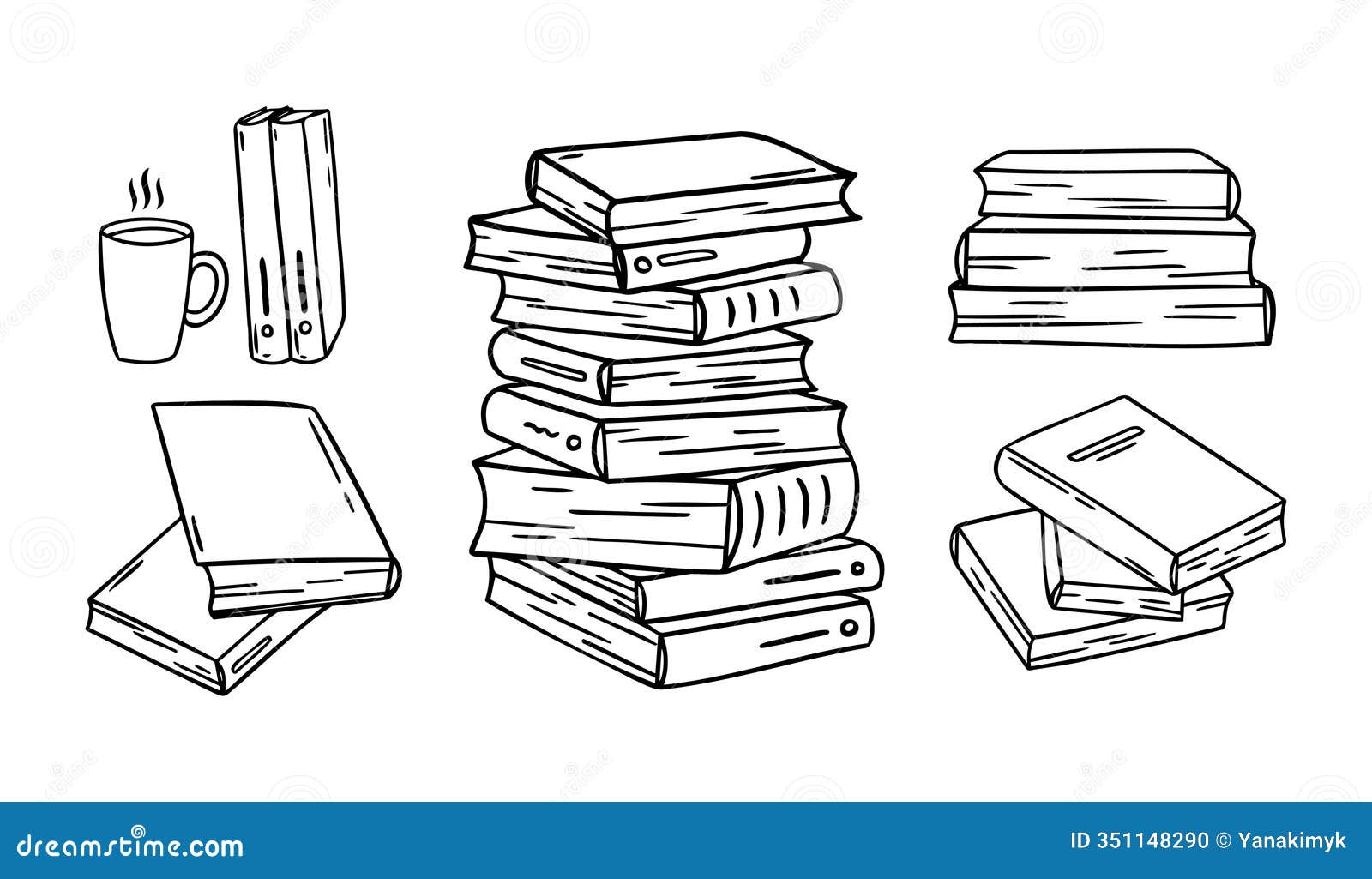 Hand Drawn Stack of Books. Doodle Different Outline Pile of Books ...