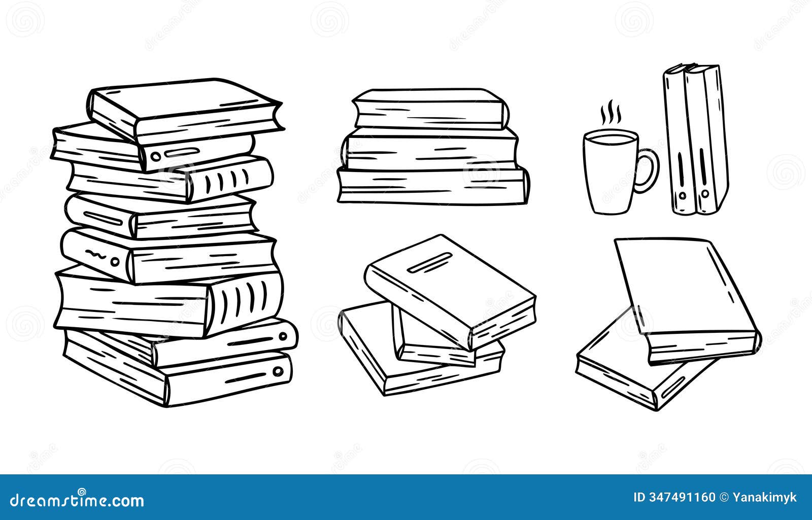 Hand Drawn Stack of Books. Doodle Different Outline Pile of Books ...