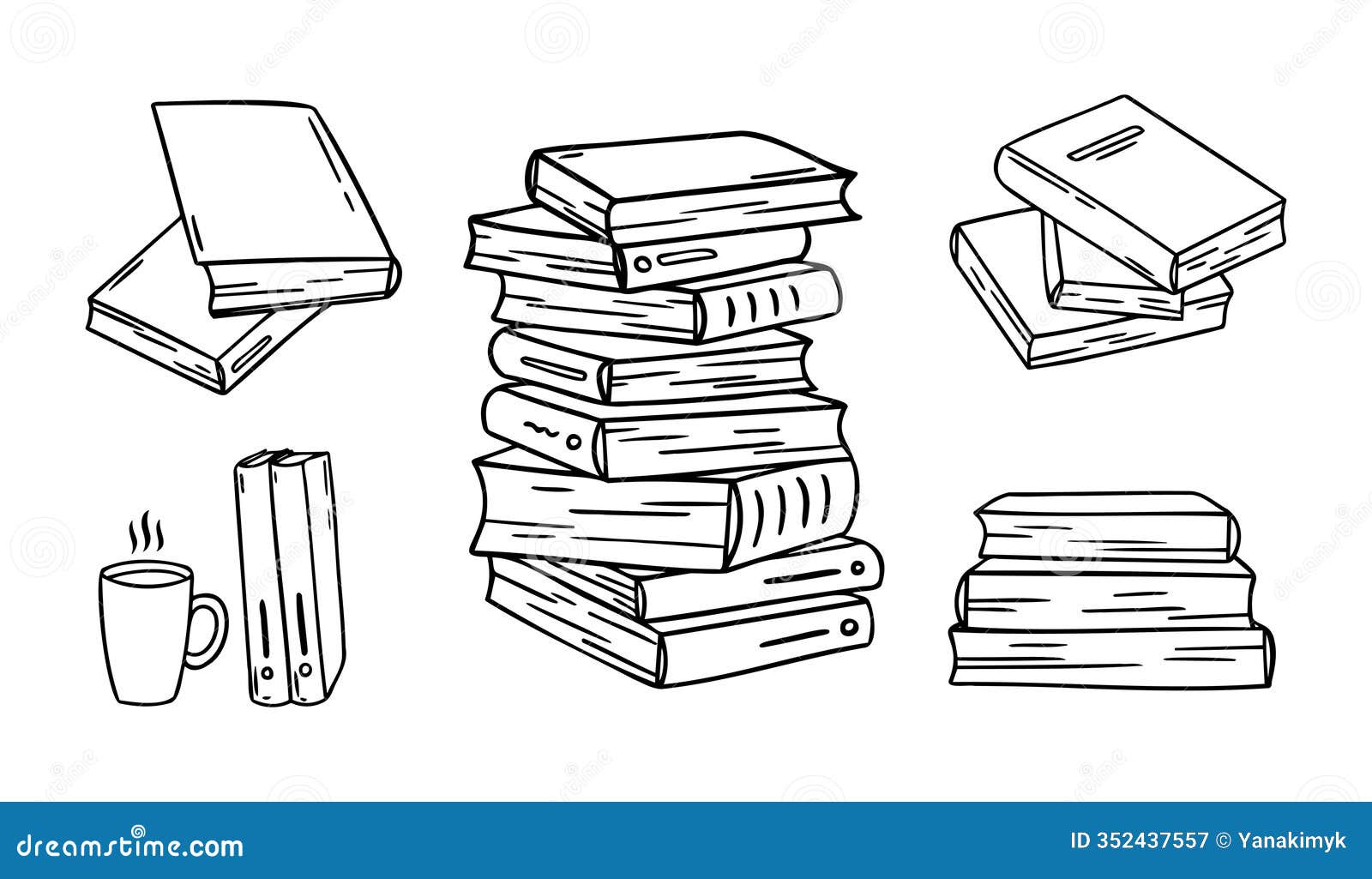 Hand Drawn Stack of Books. Doodle Different Outline Pile of Books ...