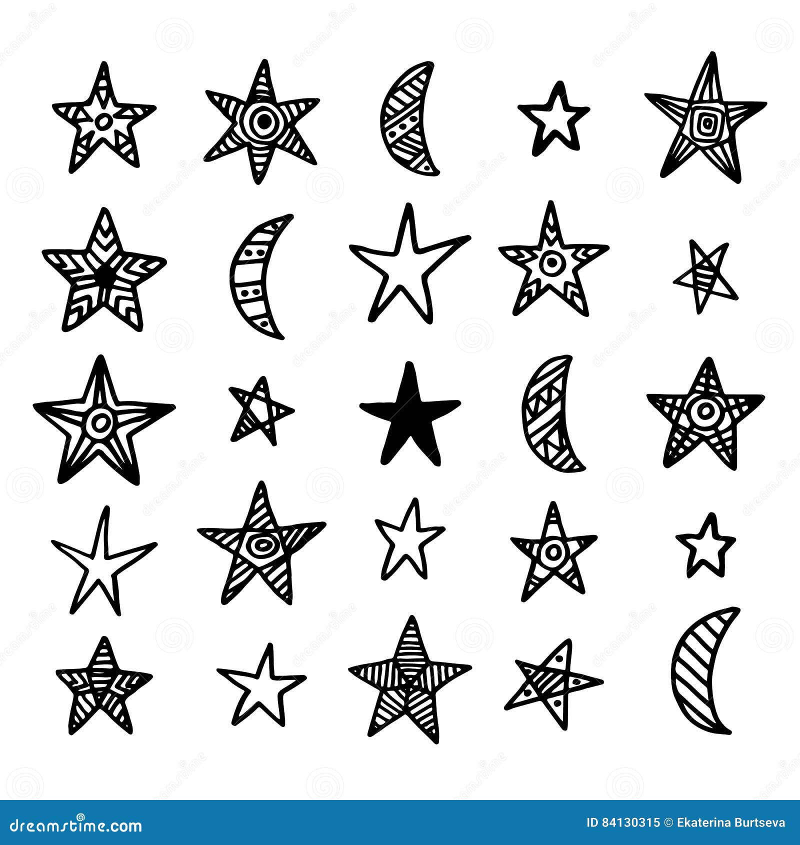 Hand Drawn Star and Moon Doodles Collection Stock Vector - Illustration ...