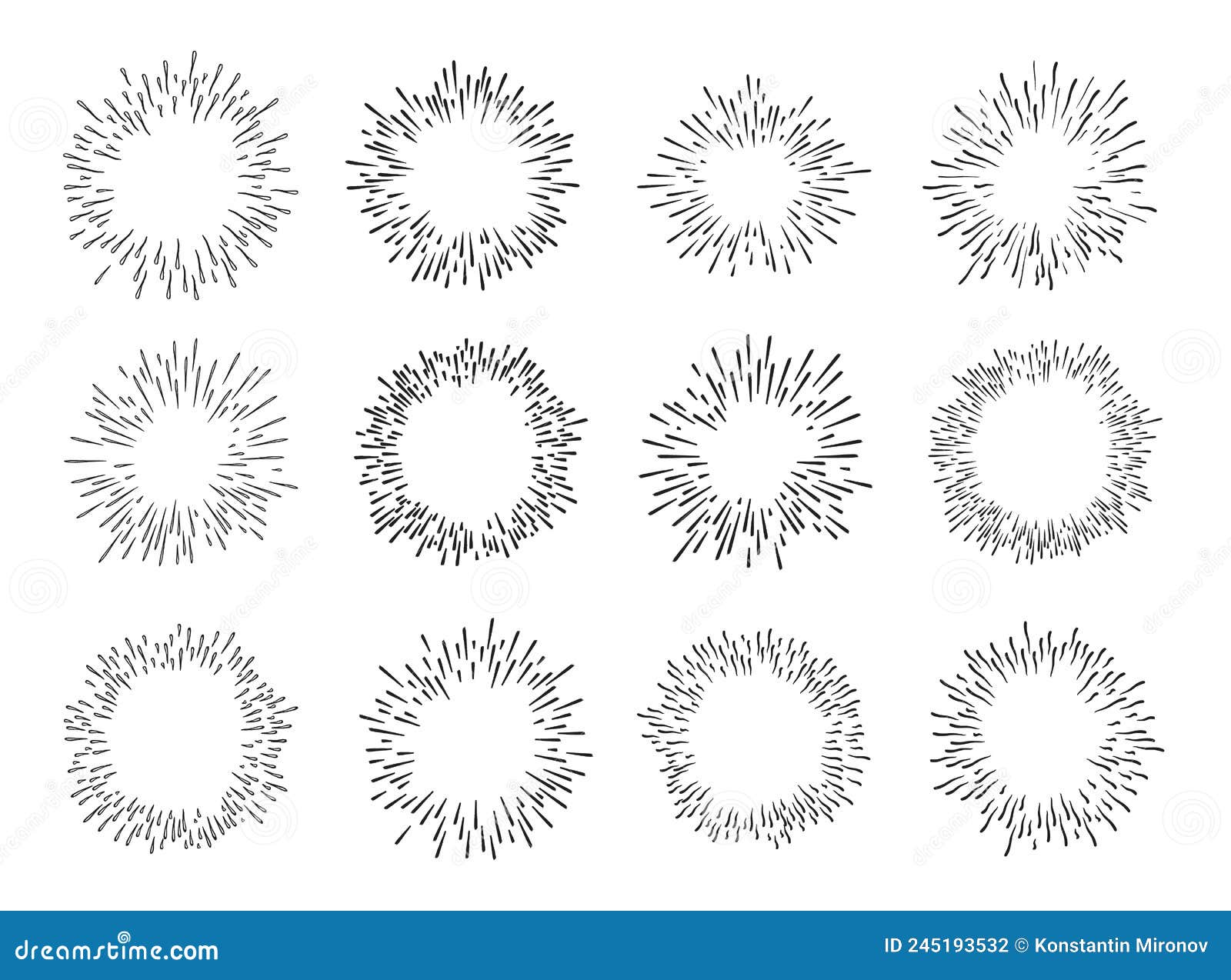 Hand Drawn Starburst Doodle Explosion Vector Illustration Set. Stock ...