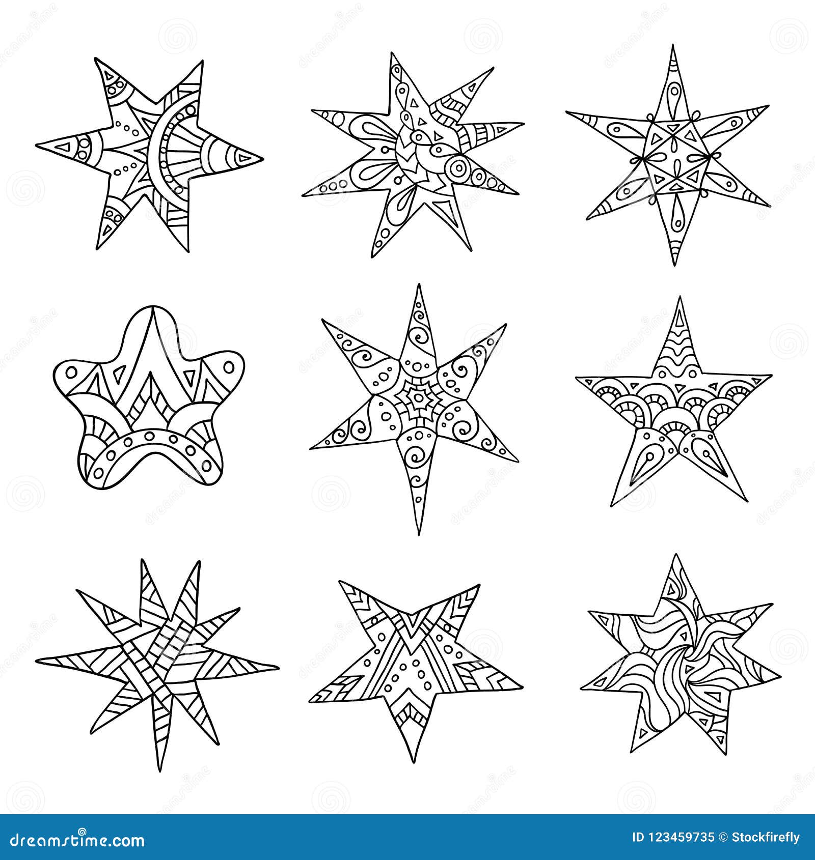 Hand-drawn Stars. Set of Vector Design Elements. Zentangle. Stock ...