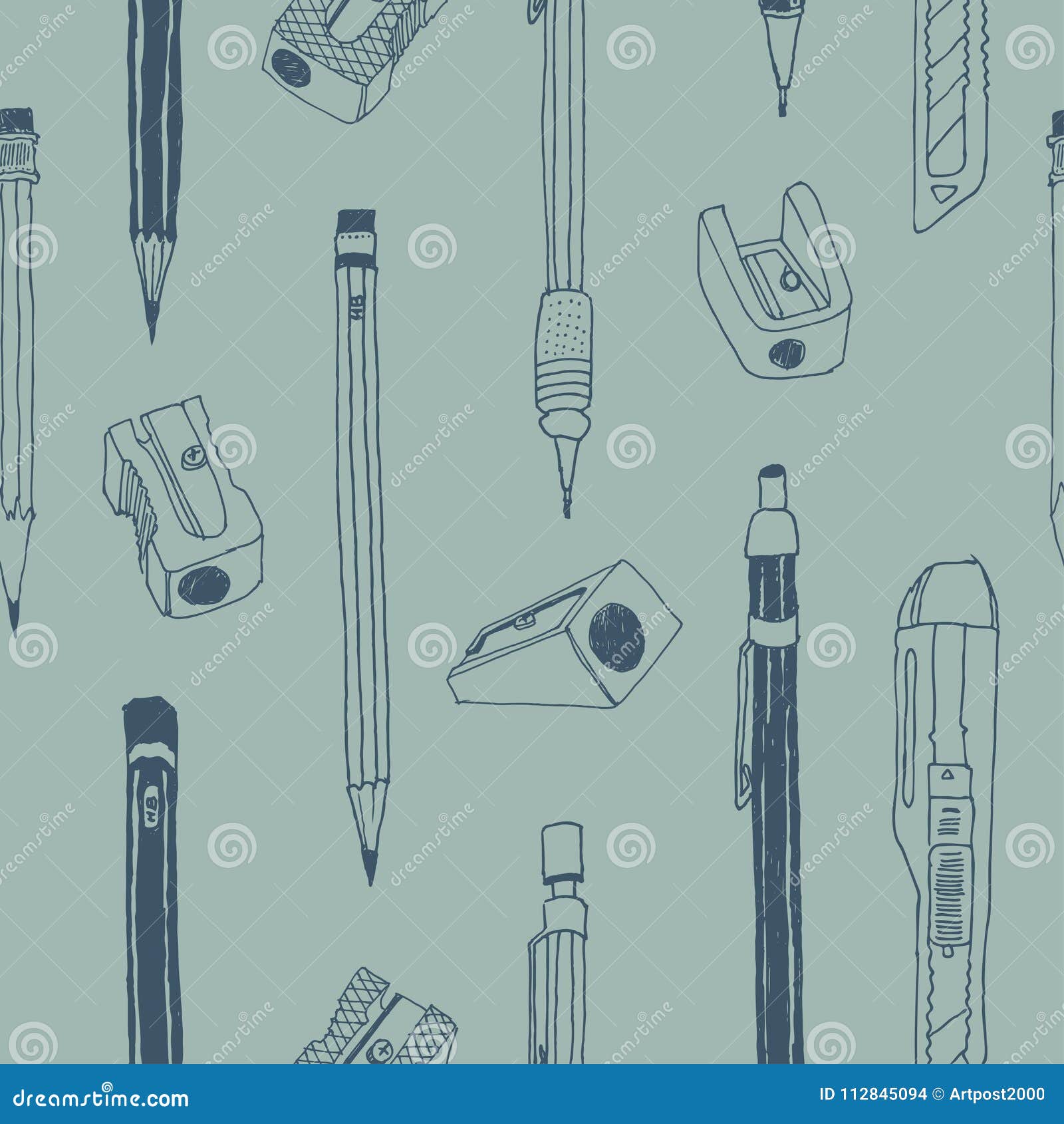 Hand Drawn Stationery Seamless Pattern Stock Vector - Illustration of ...