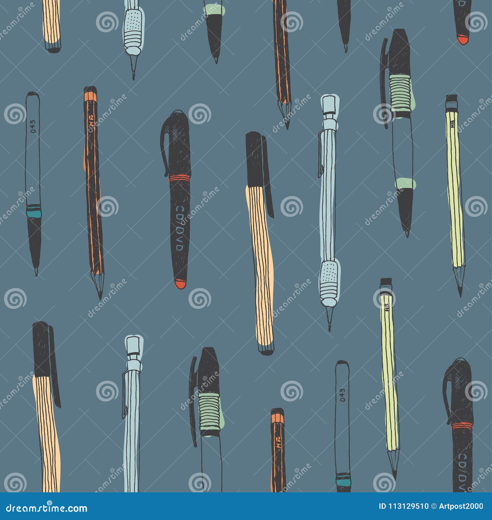 Hand Drawn Stationery Seamless Pattern Stock Vector - Illustration of ...