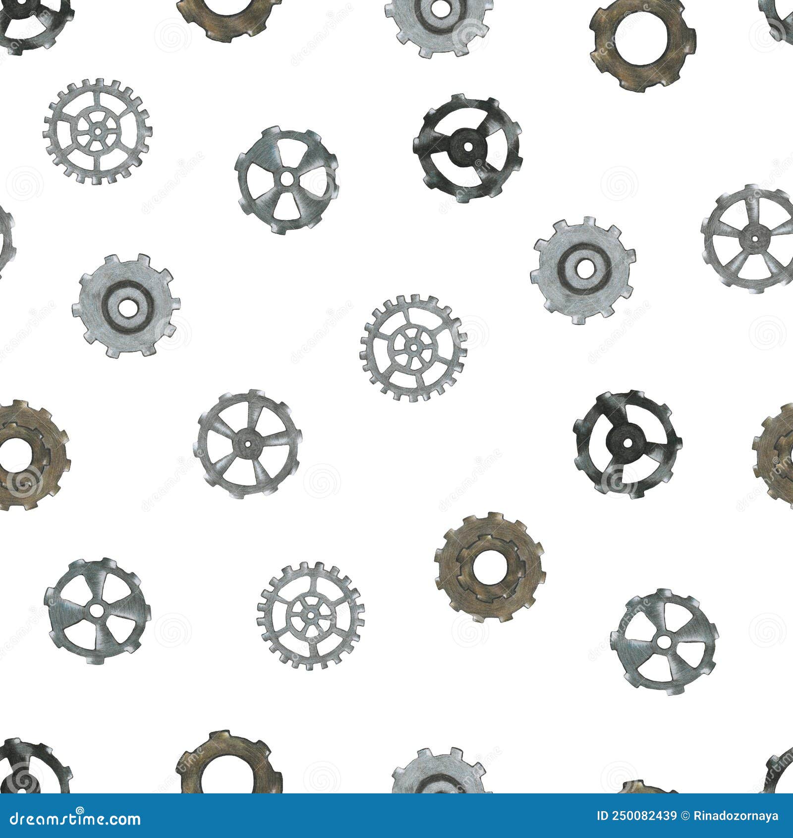 Hand-Drawn Steampunk Gear Transmission Element Seamless Pattern on ...