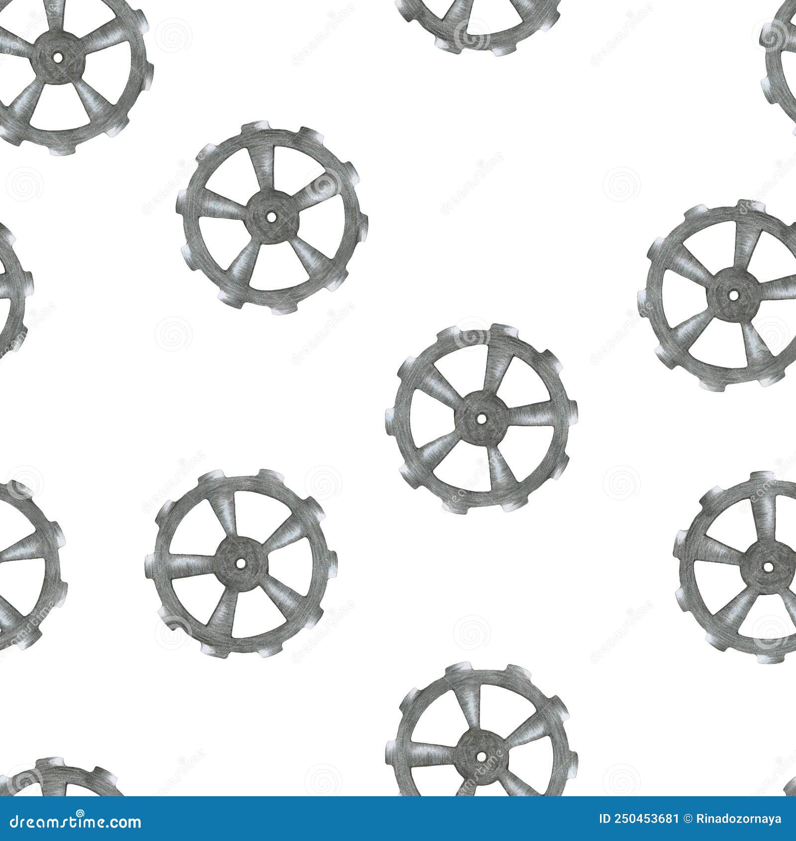 Hand-Drawn Steampunk Gear Transmission Element Seamless Pattern on ...