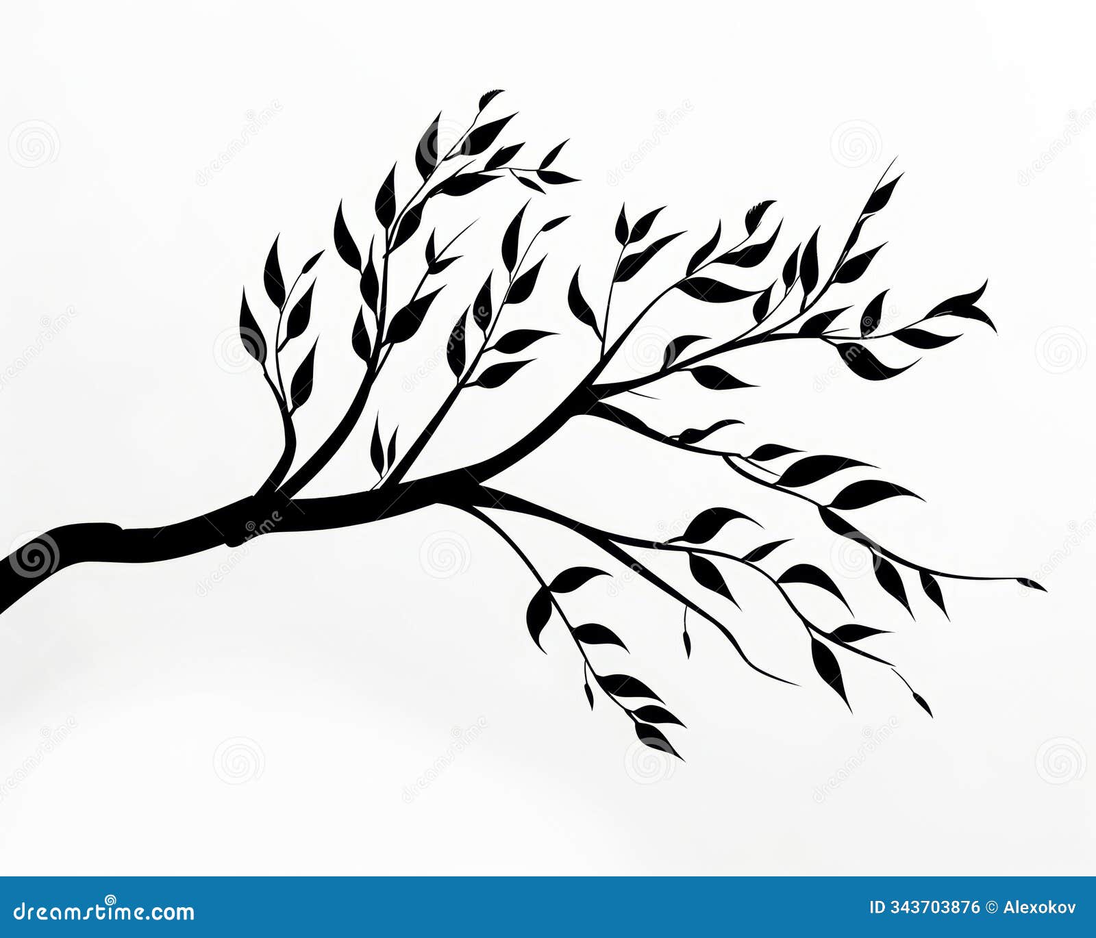 Hand Drawn Stencil of a Thin Tree Branch on White Background, Ideal for ...