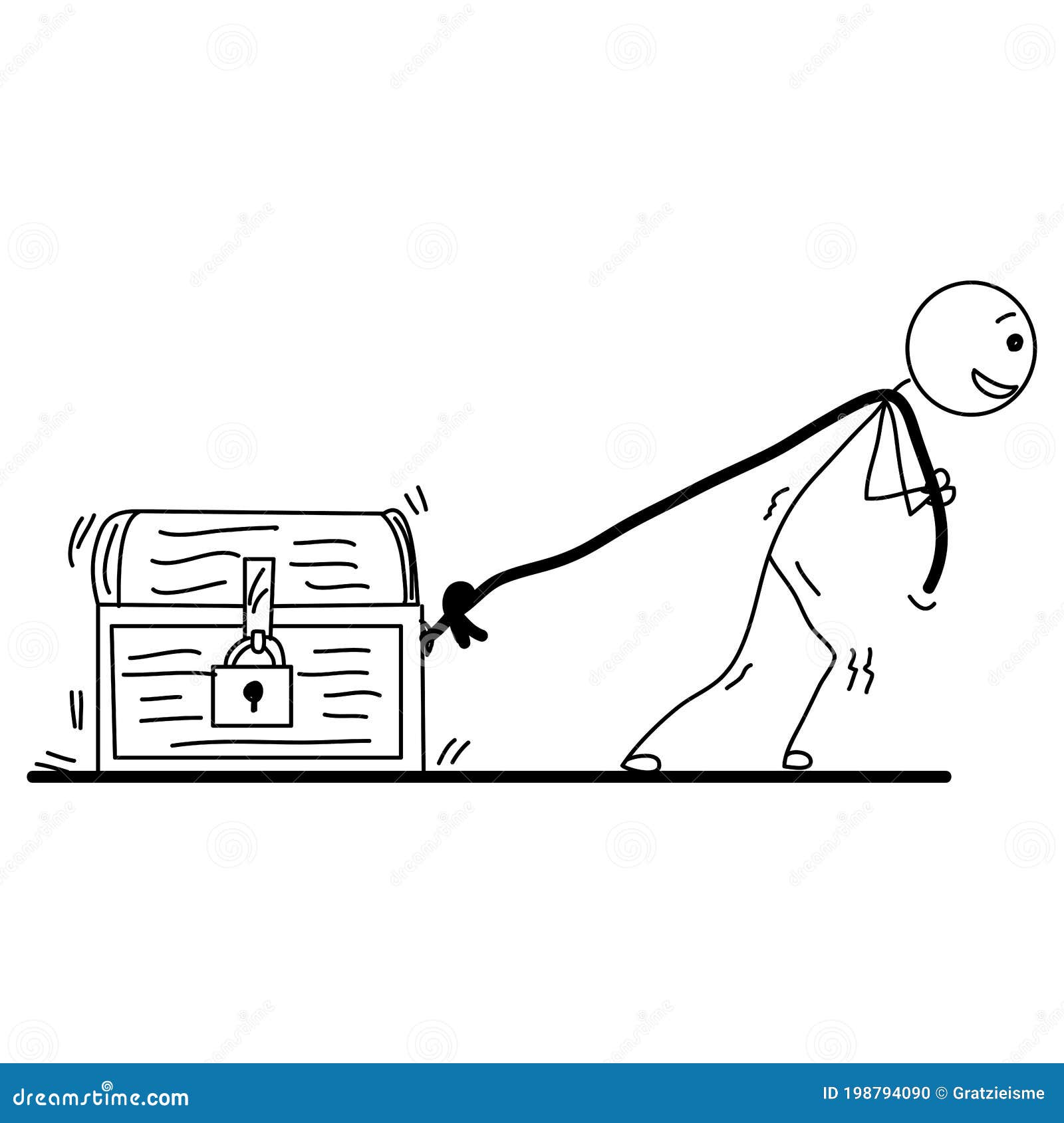Hand Drawn of Stick Figure Pulling Treasure Chest. Vector Stock Vector ...