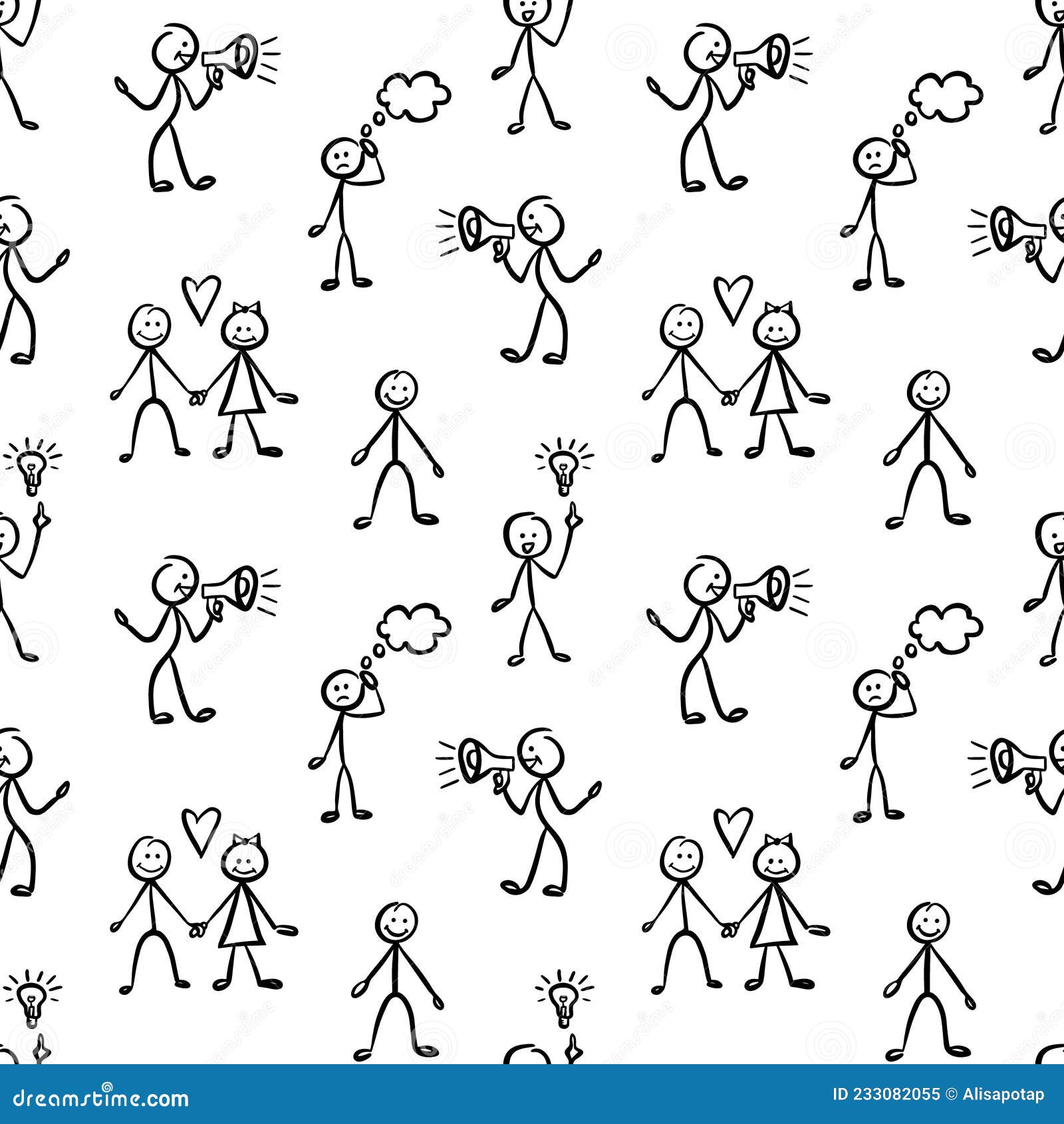 Hand Drawn Stick Figure Seamless Pattern Stock Vector - Illustration of ...