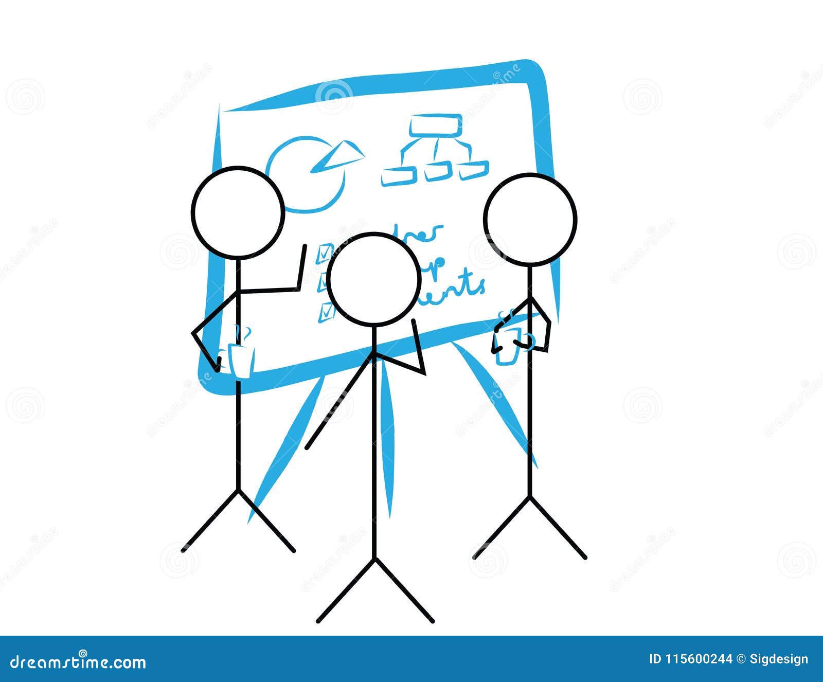 Team Work Illustration. Stick Figures and White Board Stock Vector ...