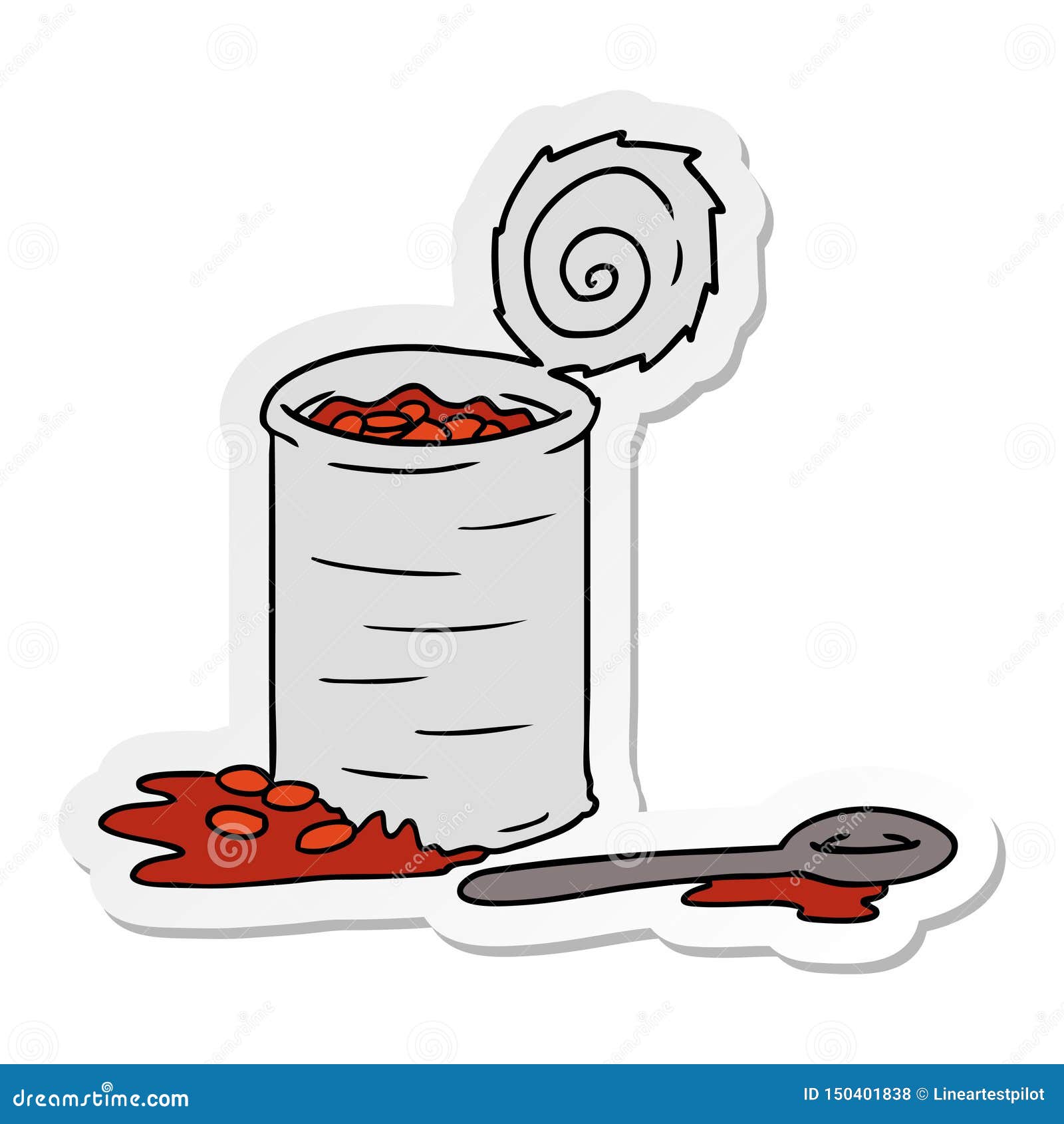 Hand Drawn Sticker Cartoon Doodle of an Opened Can of Beans Stock ...