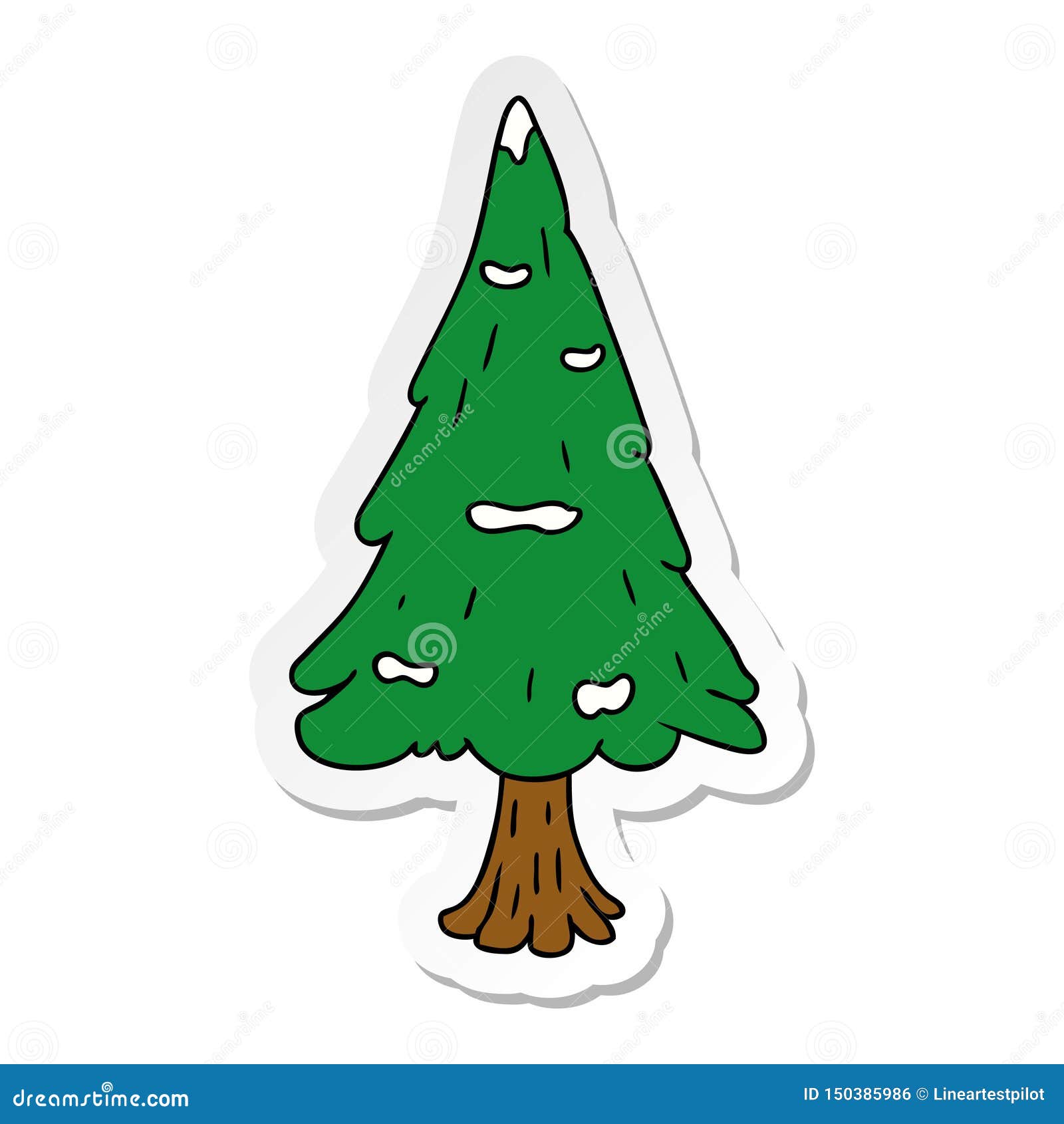 Hand Drawn Sticker Cartoon Doodle Single Snow Covered Tree Stock Vector ...