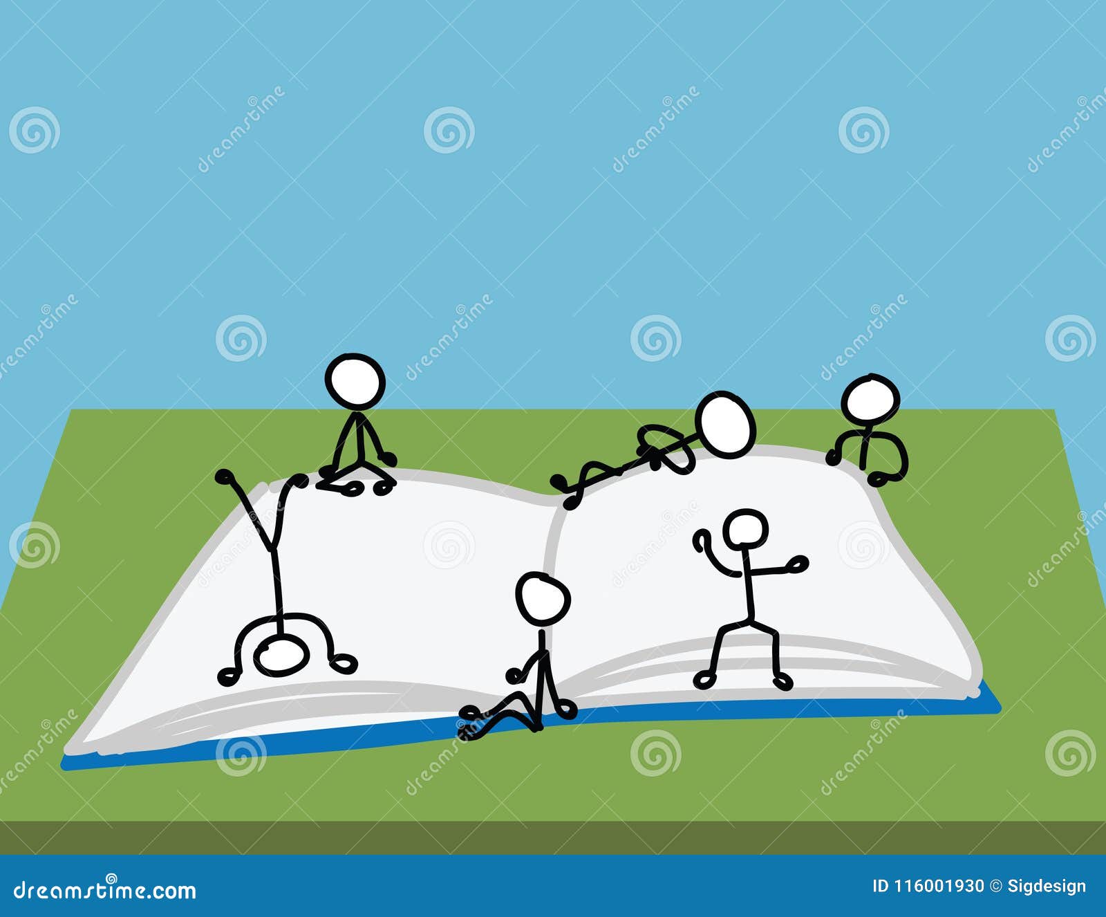 Stick Figures in Different Poses on Open Notebook Stock Vector ...