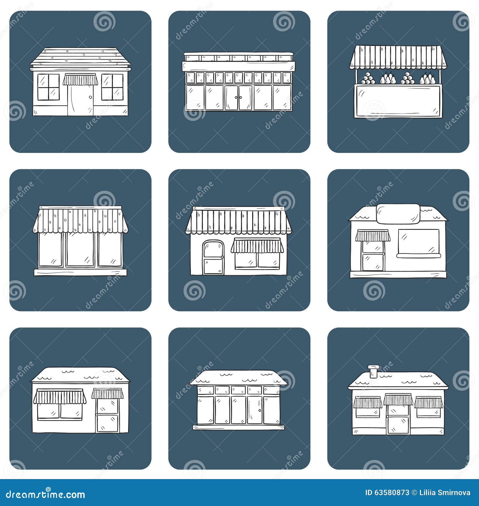 Hand drawn store icons stock vector. Illustration of architecture ...