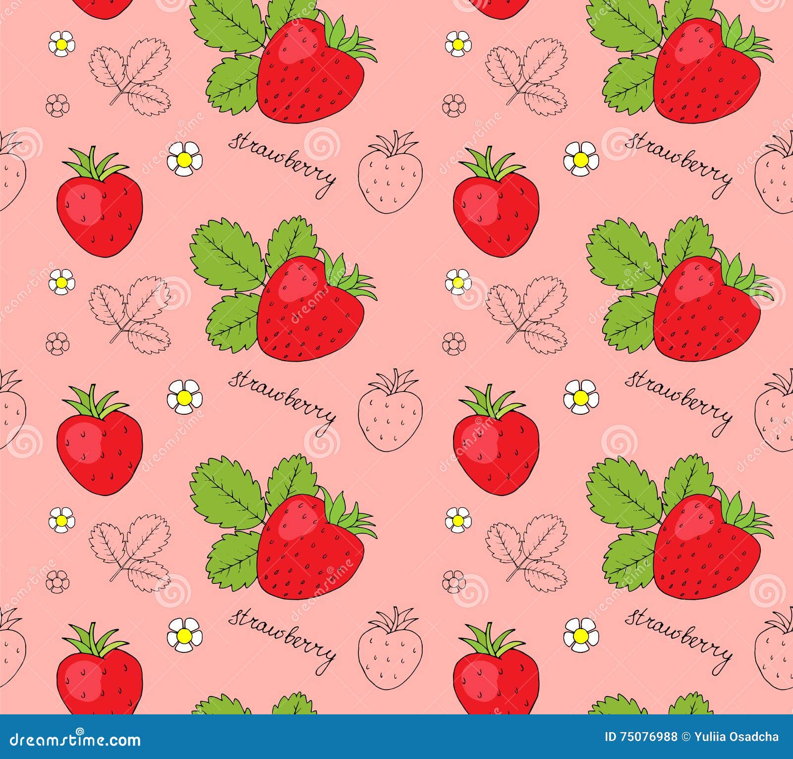 Hand Drawn Strawberries Seamless Pattern. Stock Vector - Illustration ...
