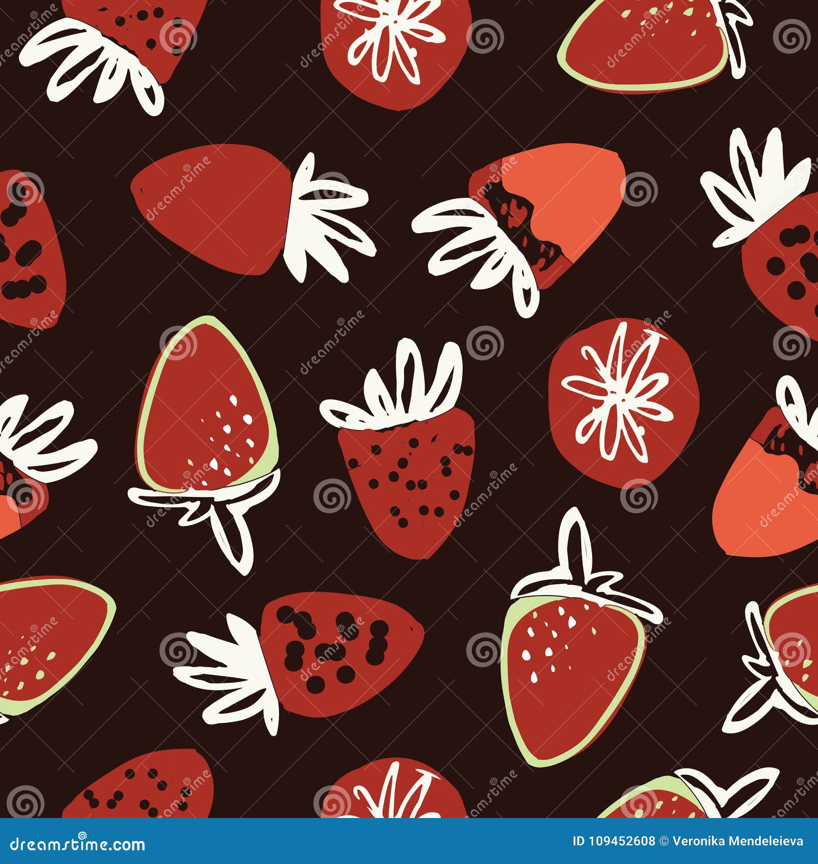 Hand Drawn Strawberry Modern Seamless Pattern for Your Design. Stock ...