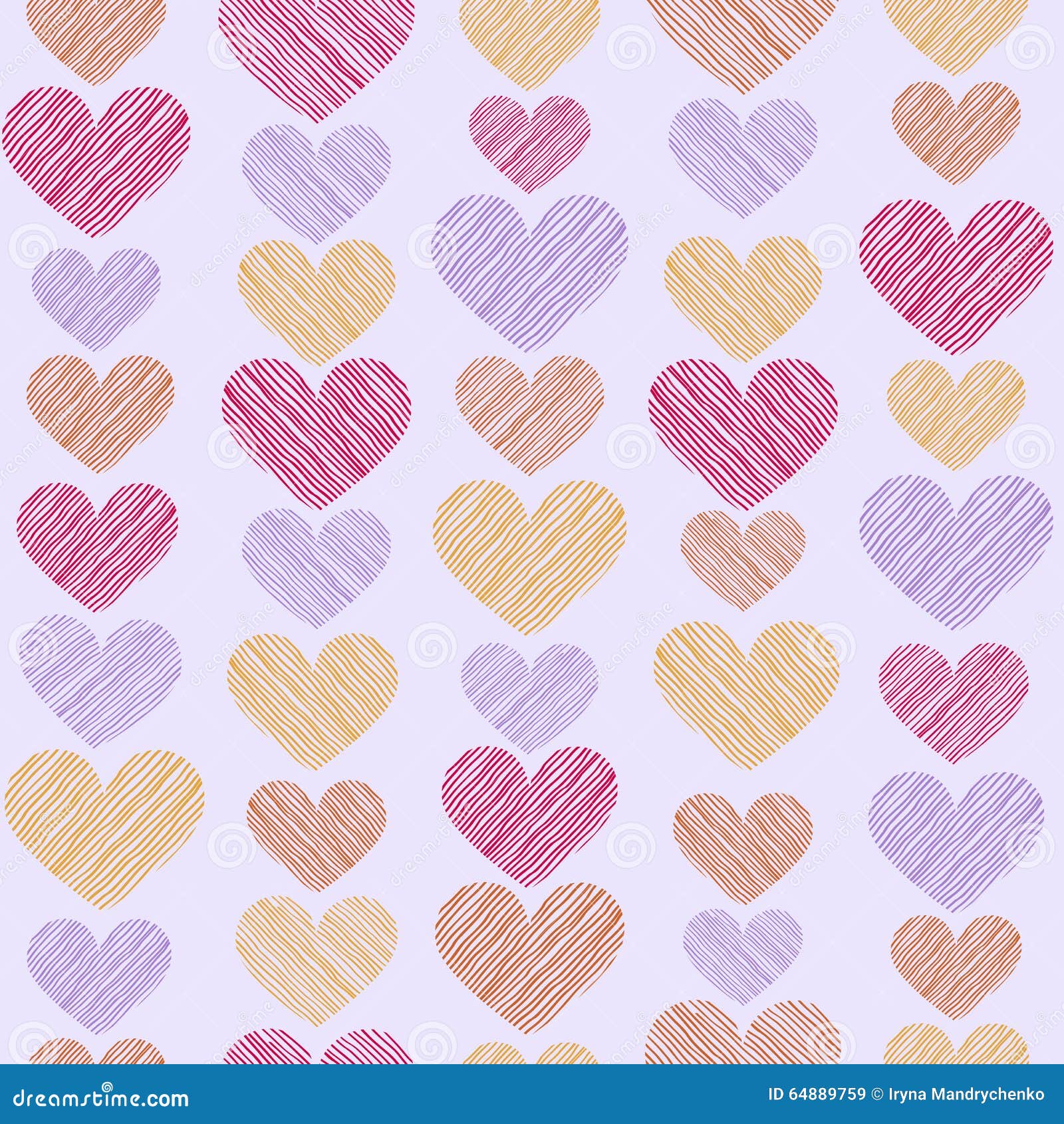 Hand Drawn Stripped Hearts Seamless Pattern Stock Vector - Illustration ...