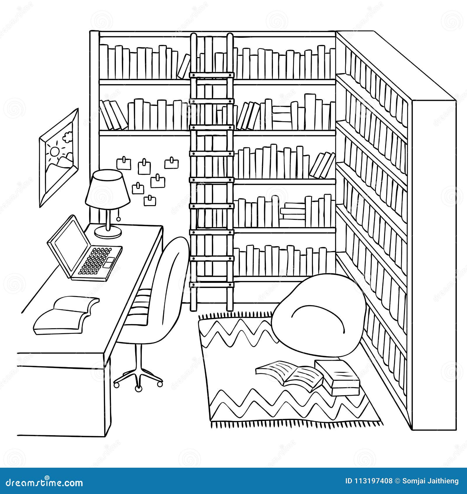 Study Room Sketch Sketch Coloring Page